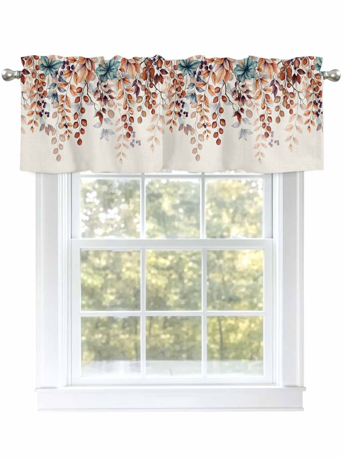 Farmhouse Leaf Fall Valances for Windows, Rod Pocket Kitchen Valance ...