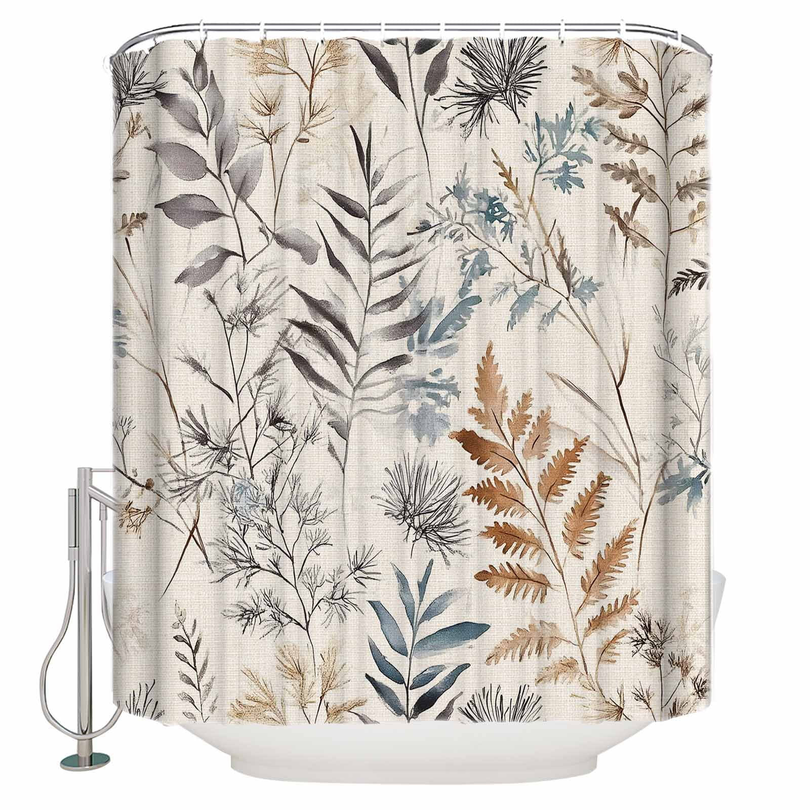 Farmhouse Leaves Bathroom Shower Curtains with 12 Hooks Polyester ...