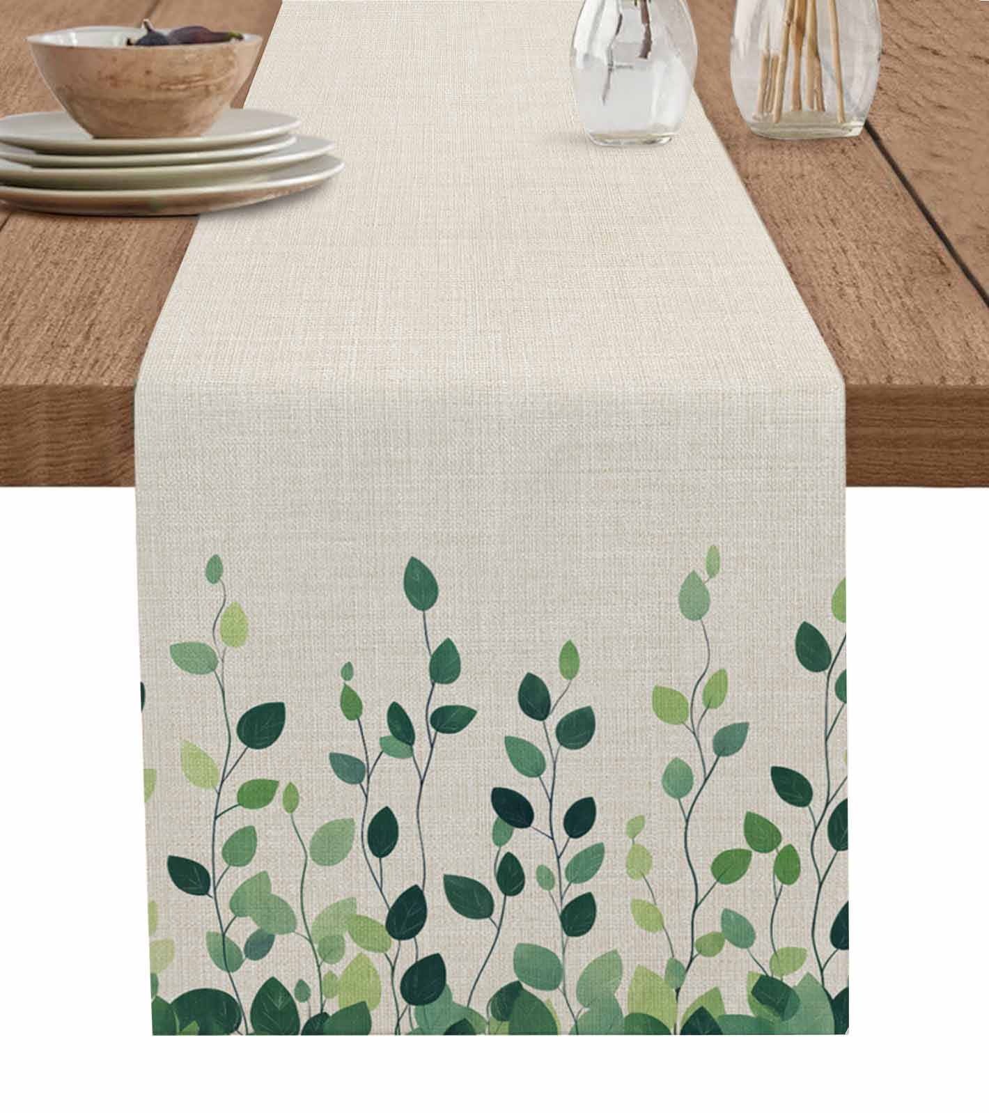 Farmhouse Leaves Burlap Cotton Table Runner 13x48 Inches Long, Vintage ...