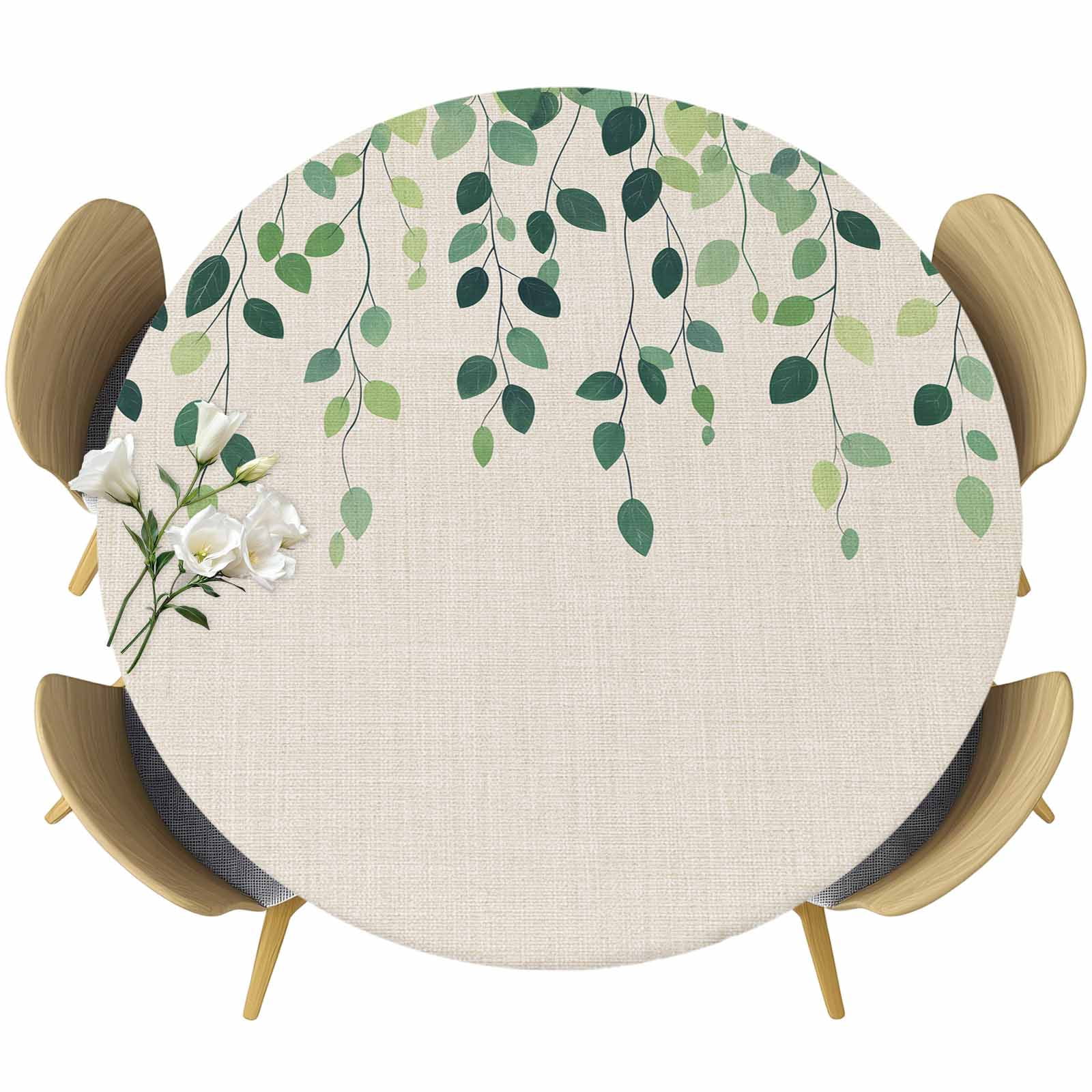 Farmhouse Leaves Round Tablecloth 36-44 Inch Round Fitted Table Cloth ...