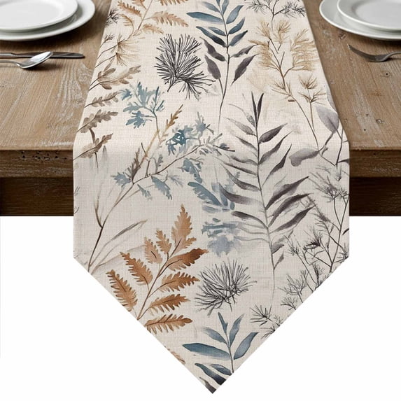 Farmhouse Leaves Table Runner Linen Burlap Table Runner 108 Inches Long ...