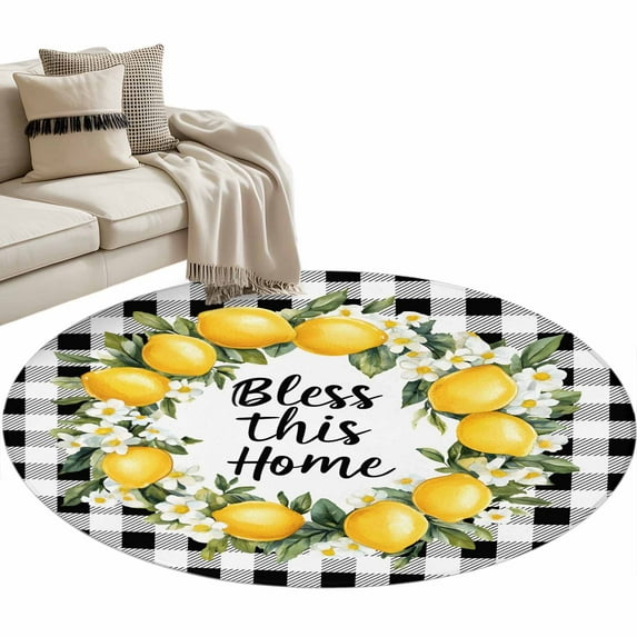 Farmhouse Lemon 3ft Area Rug, Bless Home Summer Black Buffalo Plaid ...