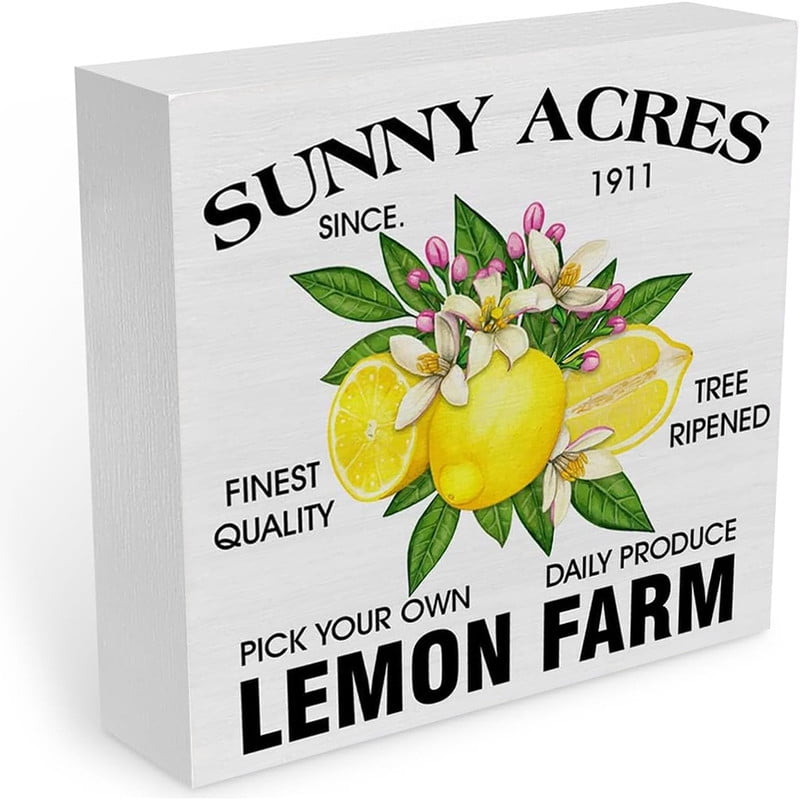 Farmhouse Lemon Ceramic Table Plaque With Wooden Decorations Sunny ...