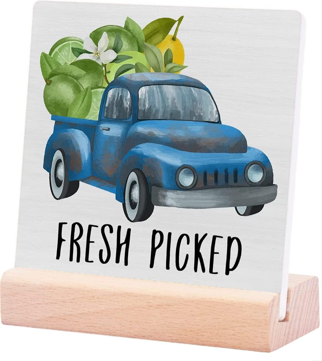 Farmhouse Lemon Ceramic Table Plaque With Wooden Stand Desk Decorations ...