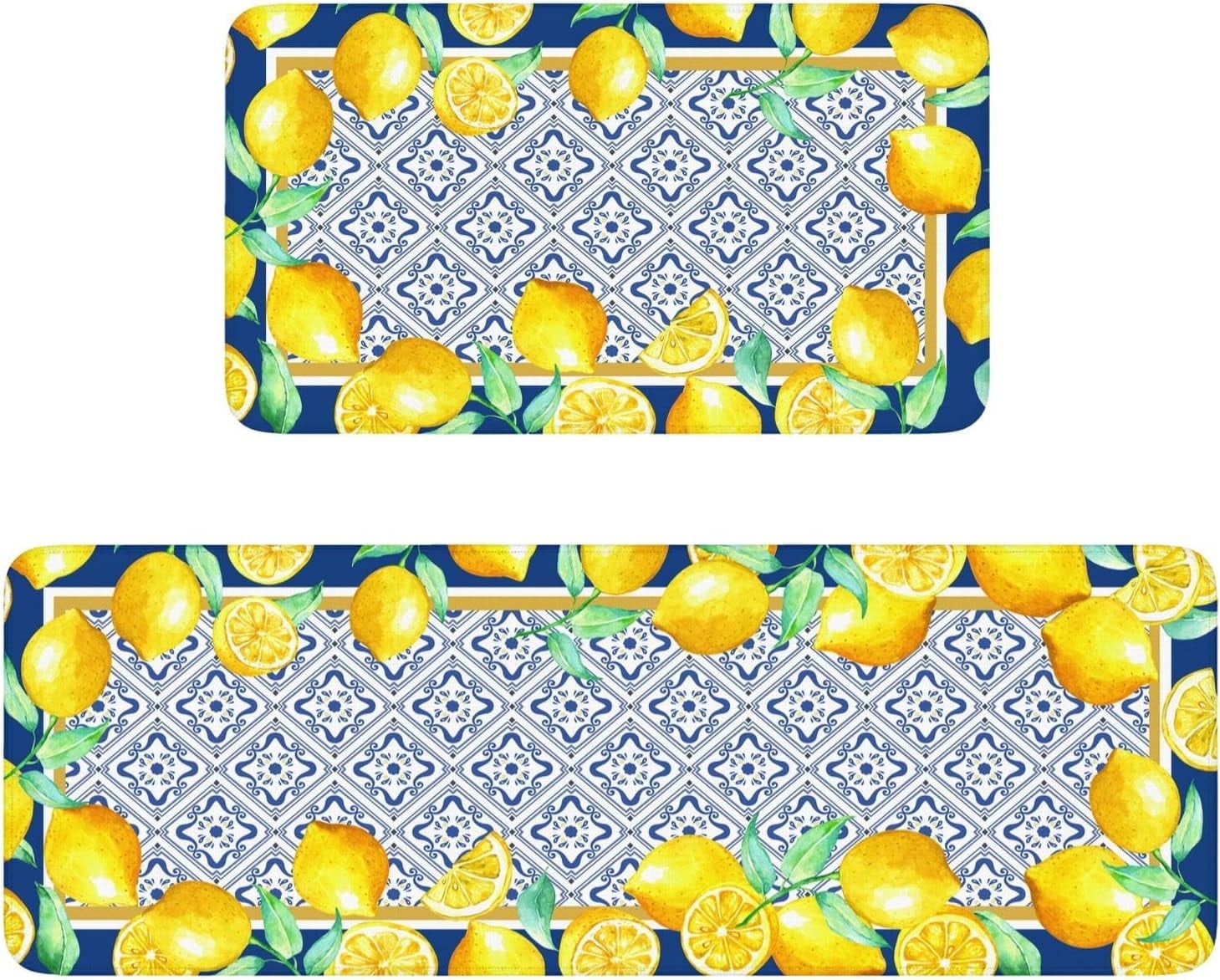 Farmhouse Lemon Kitchen Rugs and Mats Set of 2, Boho Lemon Kitchen Rug ...