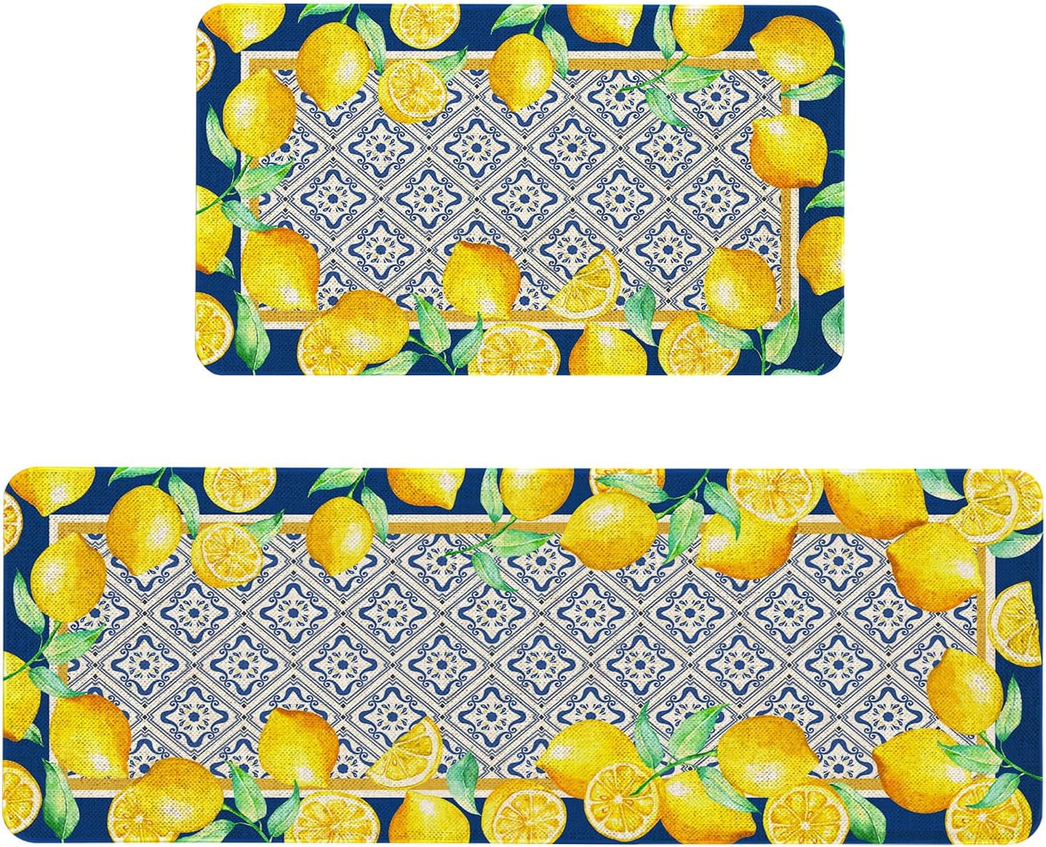 Farmhouse Lemon Kitchen Rugs and Mats Set of 2, Boho Lemon Kitchen Rug ...