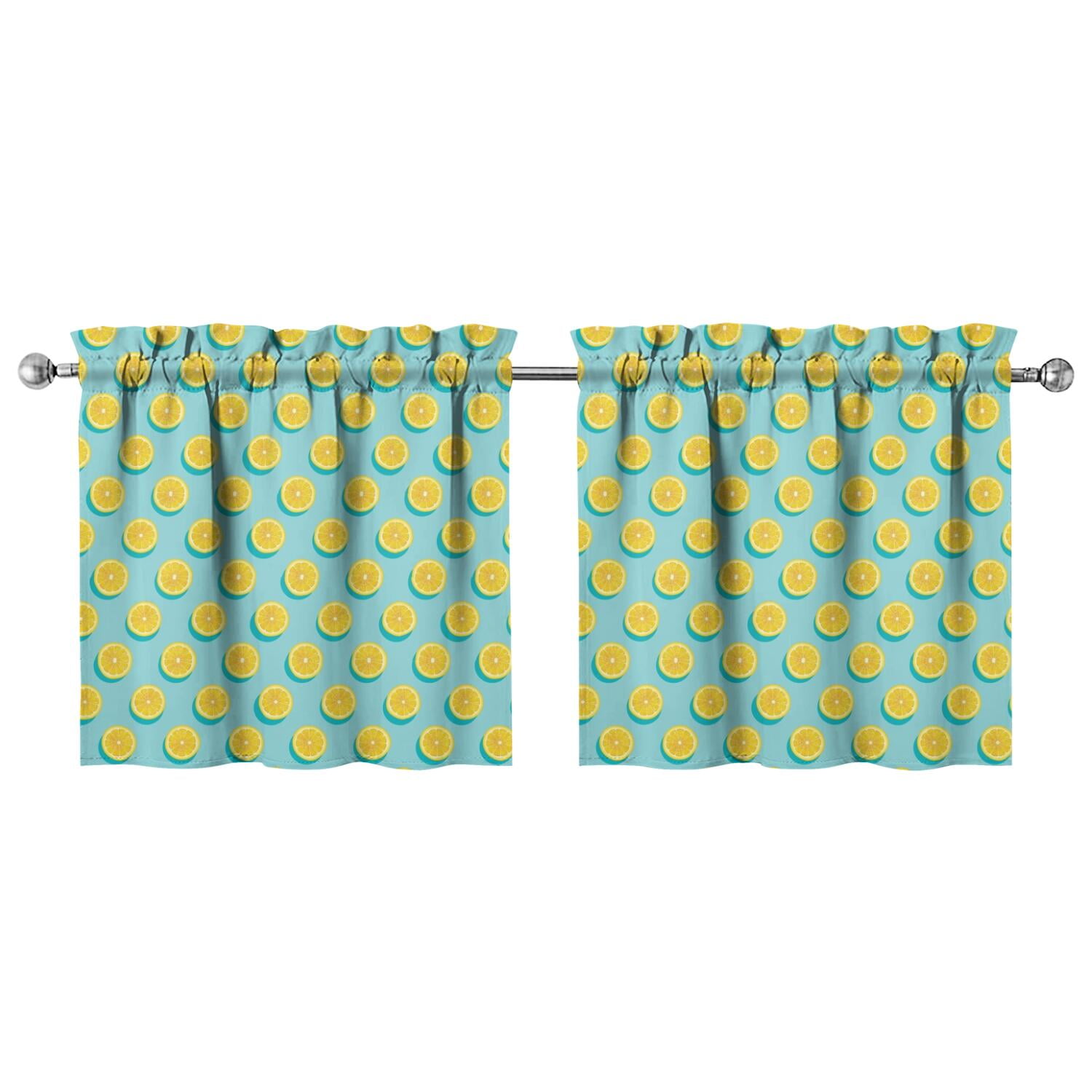 Farmhouse Lemon Print Kitchen Curtains Set of 2 - 27.5x24 Inch Tier ...
