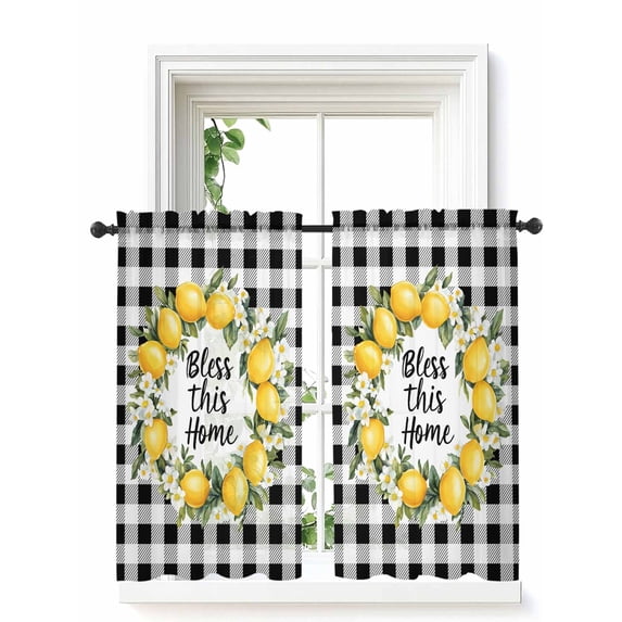 Farmhouse Lemon Tier Curtains 45 Inch Length,Sheer Curtains for Bedroom ...