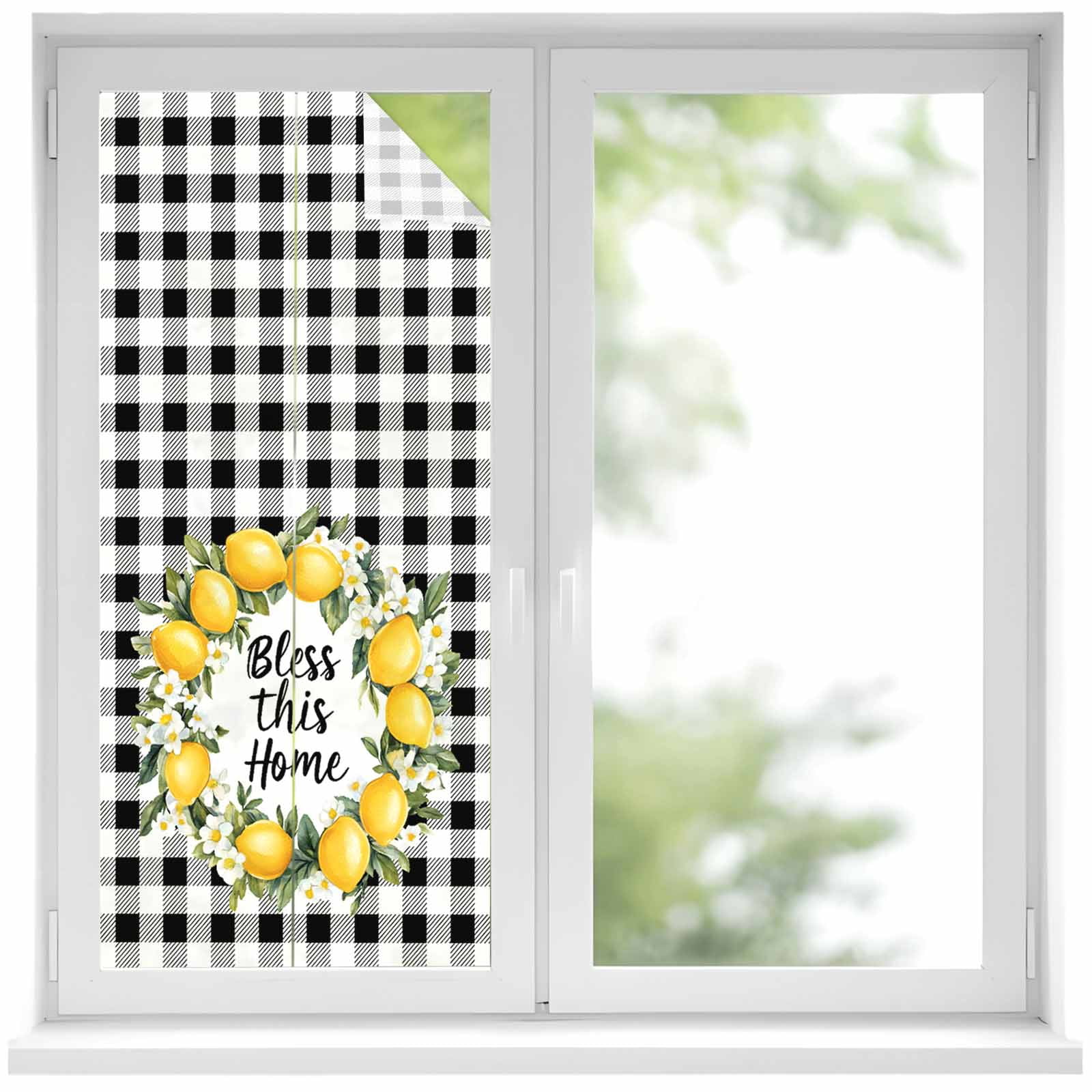 Farmhouse Lemon Window Privacy Film, Bless Home Summer Black Buffalo ...