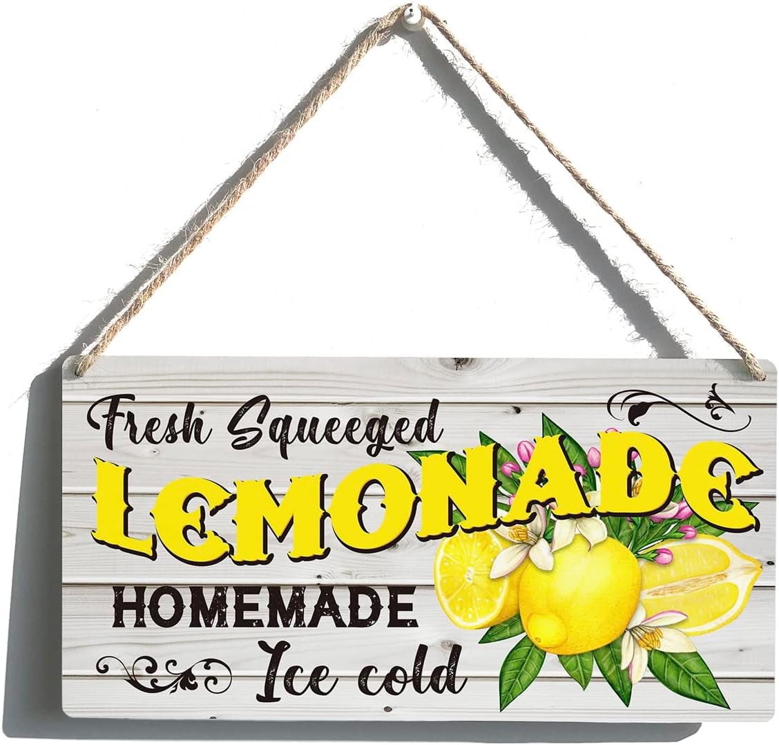 Farmhouse Lemon Wood Signs Fresh Squeezed Lemonade Hanging Sign Plank
