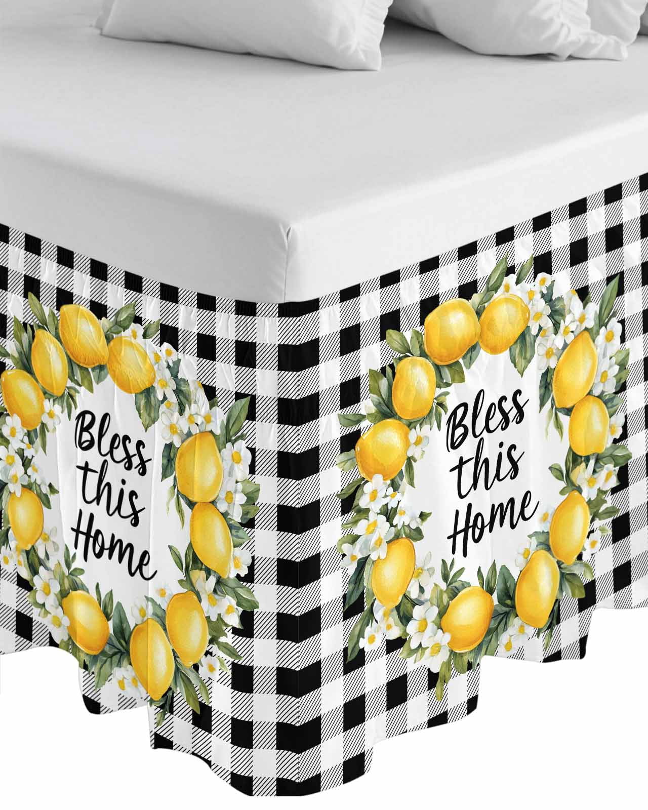 Farmhouse Lemon Wrap Around Bed Skirts for Queen Bed 18" Drop,Bed Skirt ...