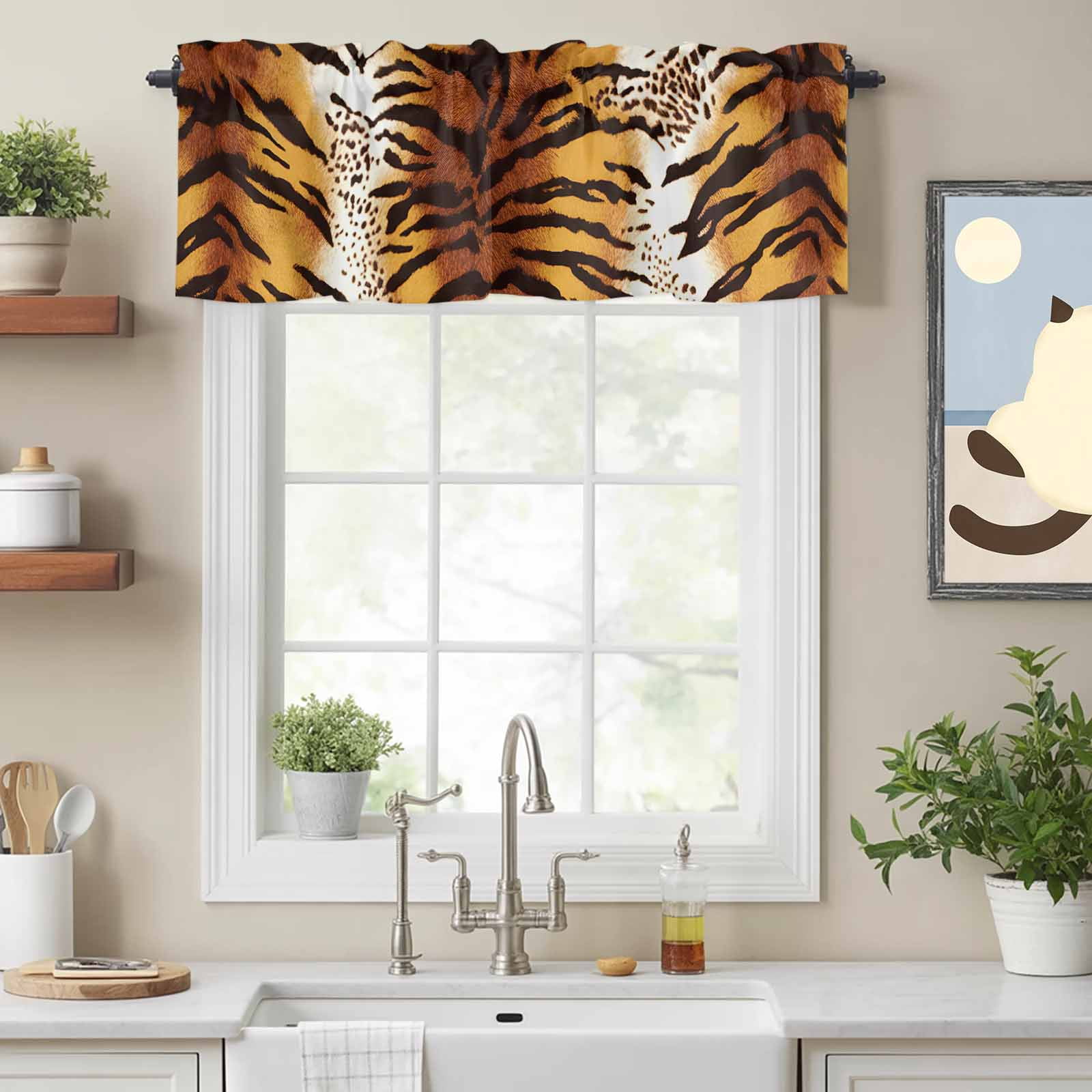 Farmhouse Leopard Style Valances for Windows,Rod Pocket Valance for ...
