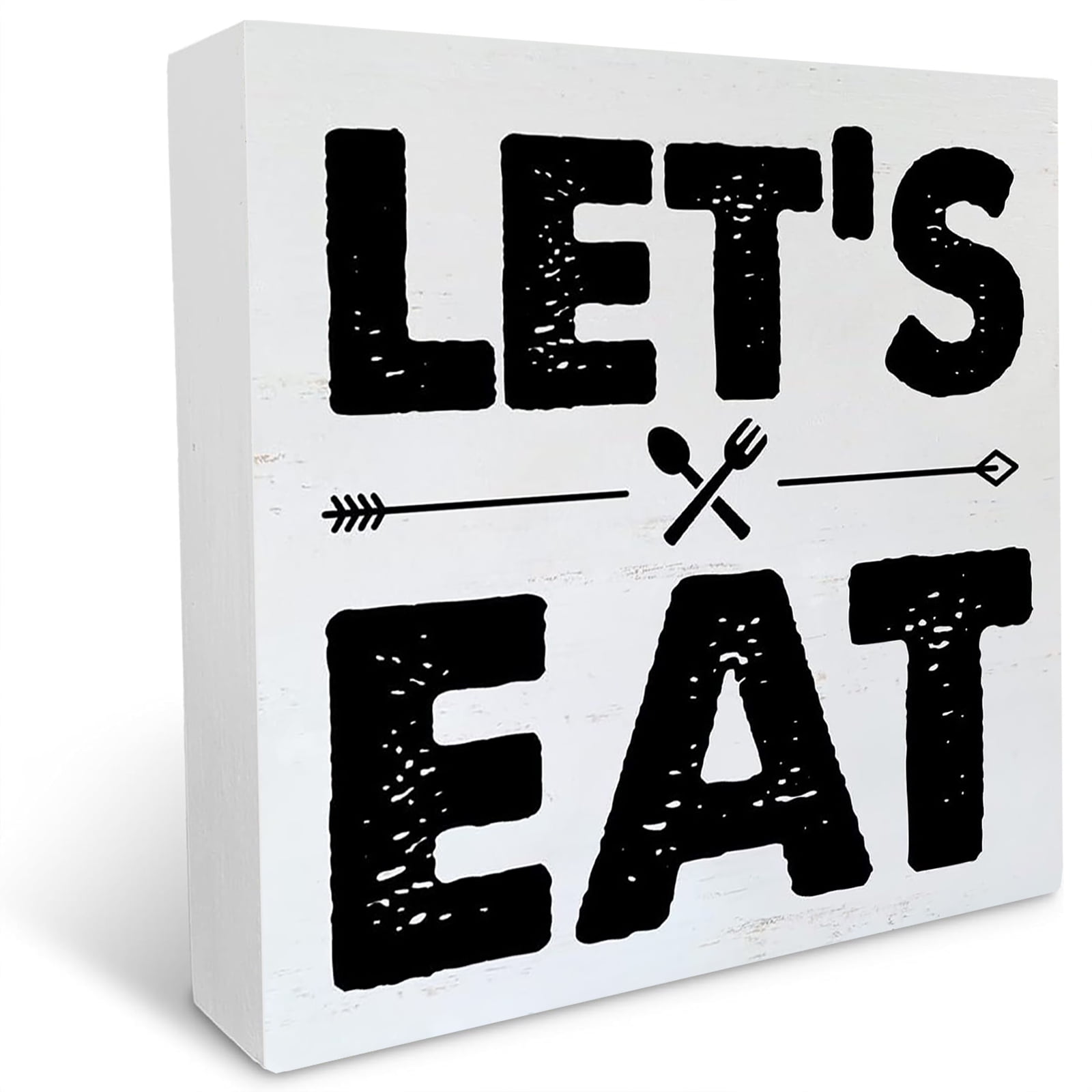 Farmhouse Let's Eat Wooden Box Sign Modern Kitchen Wood Block Tabletop ...