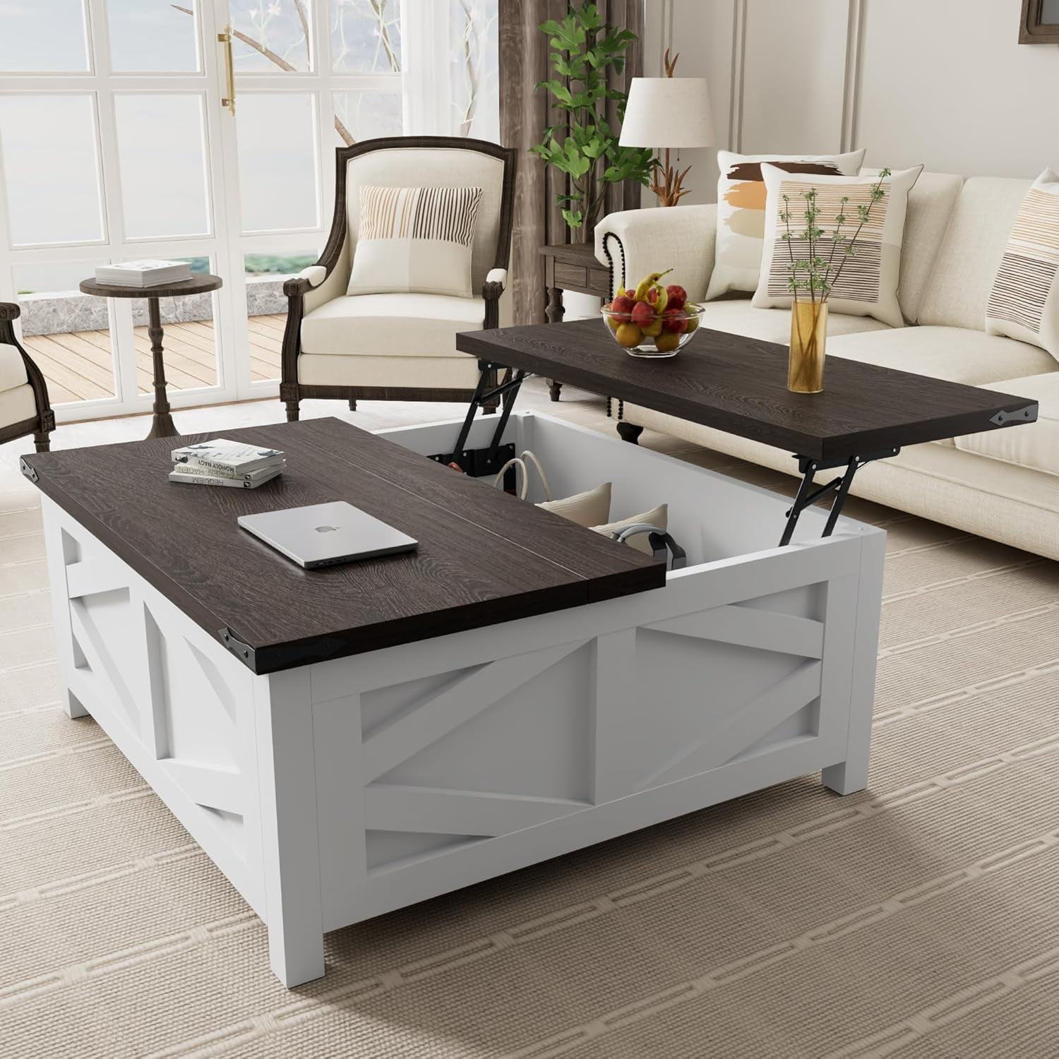 Farmhouse Lift Top Coffee Table, 35.5" Large Square Coffee Table with ...