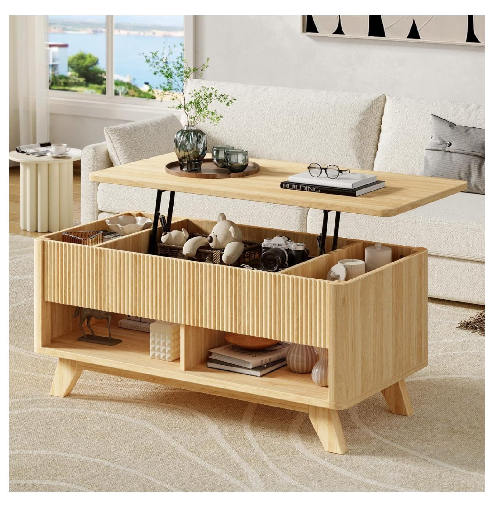 Farmhouse Lift Top Coffee Table, Century Modern Coffee Table with ...