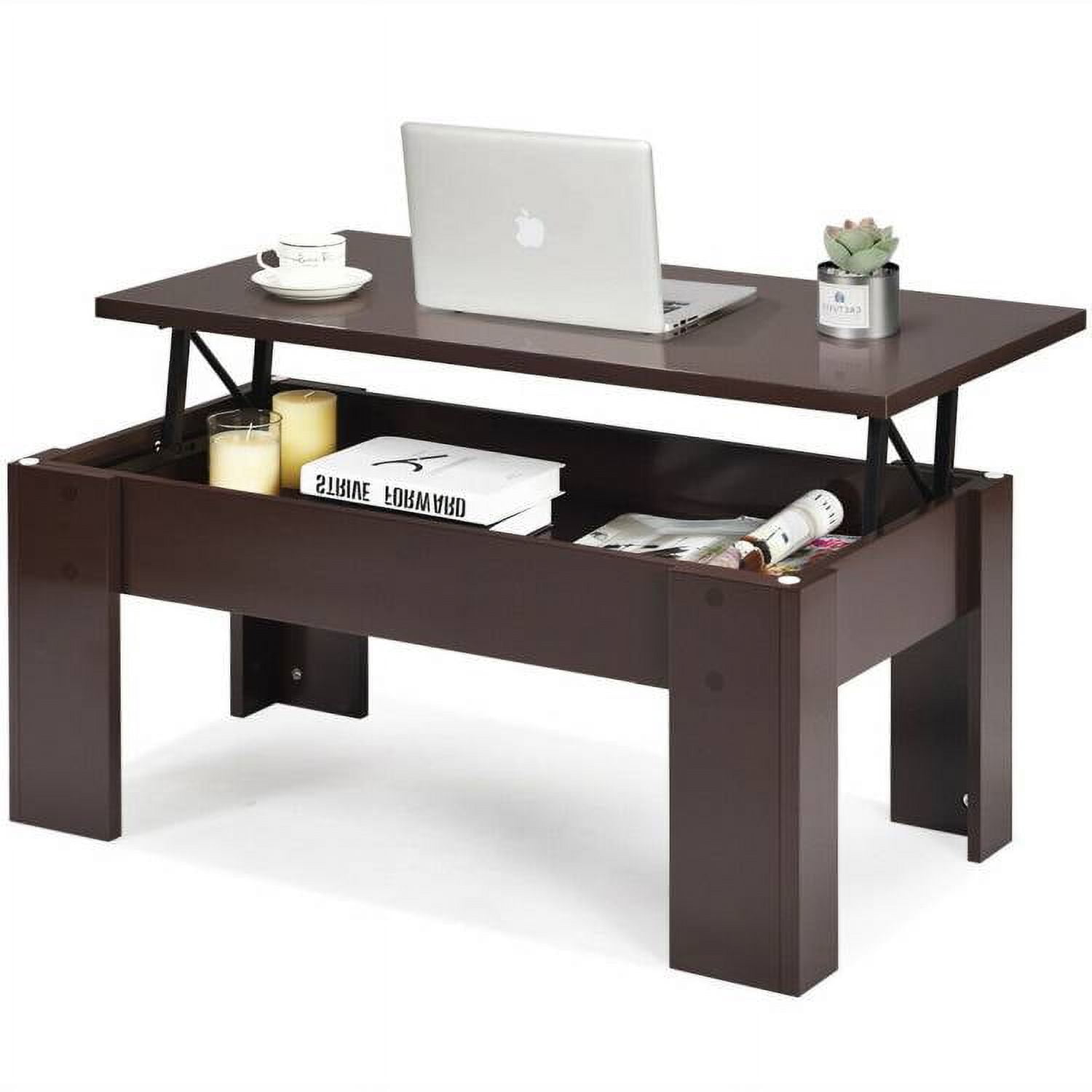 Farmhouse Lift-Top Coffee Table Laptop Desk in Espresso Brown Wood ...