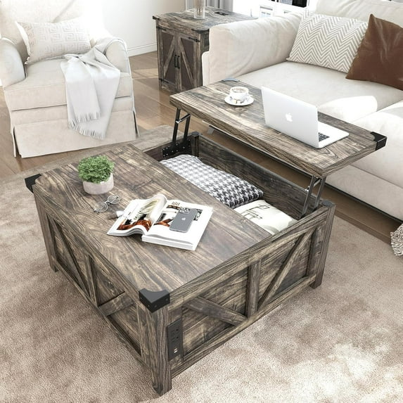 Farmhouse Lift Top Coffee Table with Storage, Wood Square Center Table ...