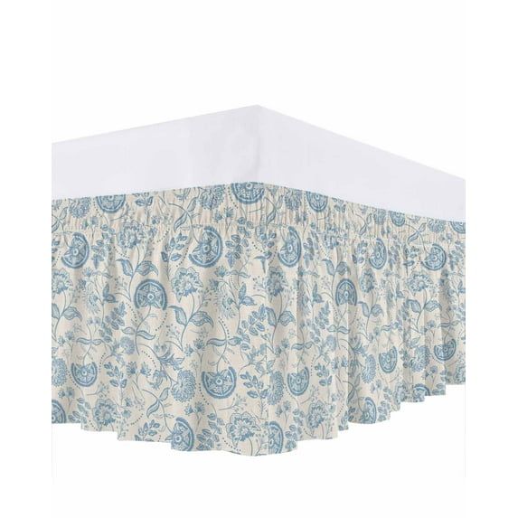 Farmhouse Light Blue Floral Bed Skirt King Size 16 Inch Drop, Linen ...