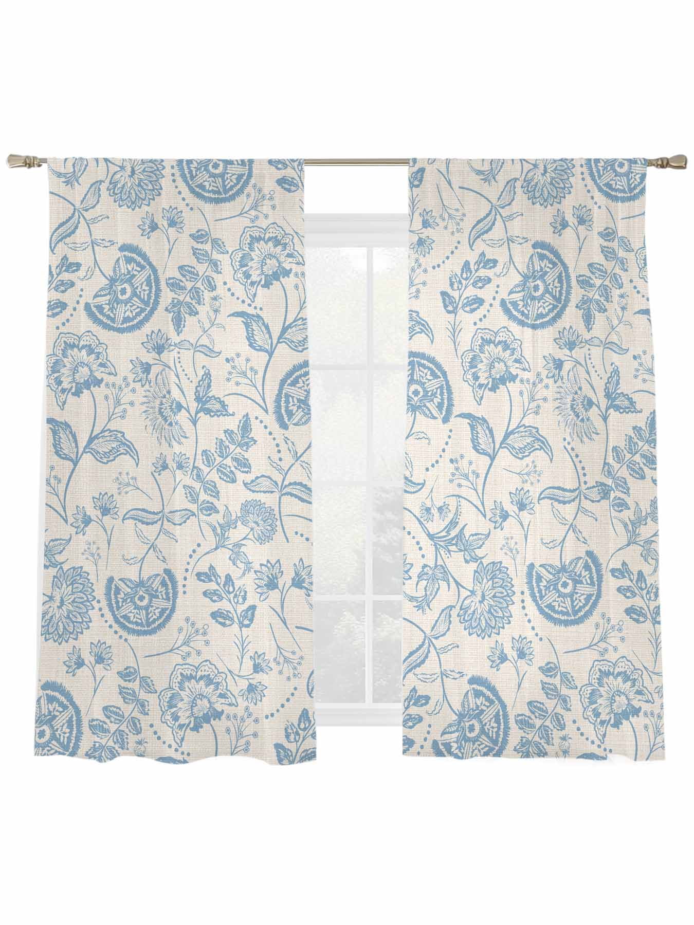 Farmhouse Light Blue Floral Sheer Curtains for Living Room Bedroom ...