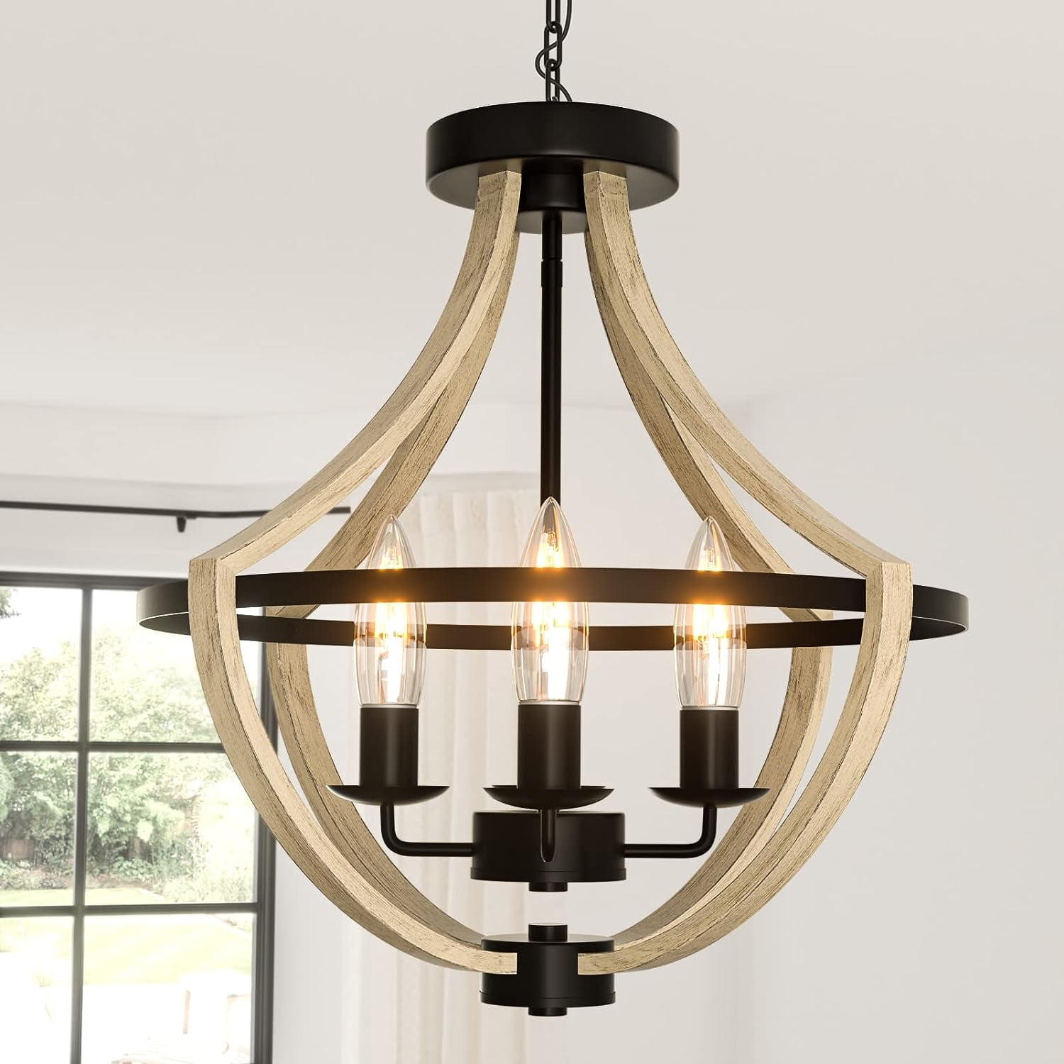 Farmhouse Light Fixtures Chandelier, 4-Light Rustic Flush Mount Ceiling ...
