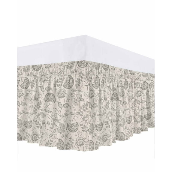 Farmhouse Light Grey Floral Bed Skirt California King Size 16 Inch Drop ...