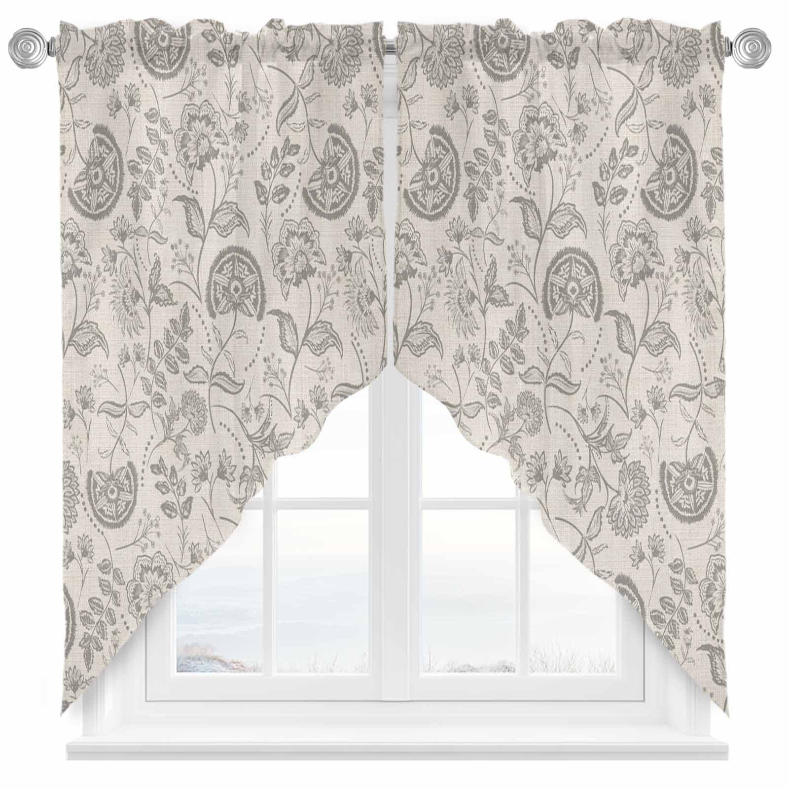 Farmhouse Light Grey Floral Swag Valances for Windows 2 Pack Linen Boho ...