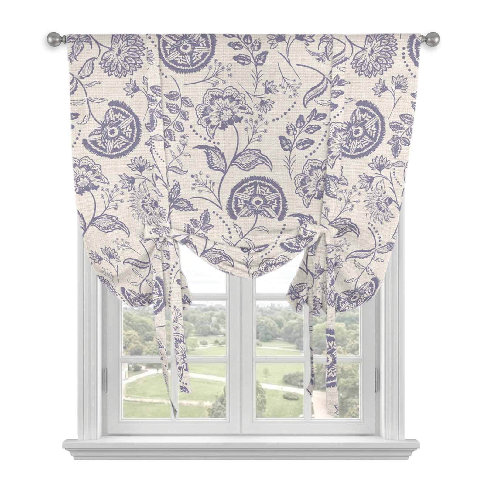 Farmhouse Light Purple Floral Tie Up Curtains, Linen Boho Paisley ...