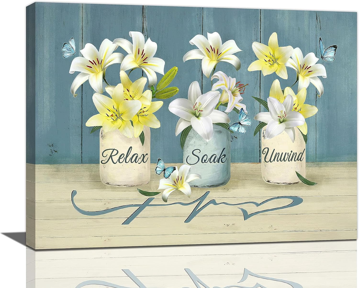 Farmhouse Lily Flower Bathroom Decor Wall Art Rustic Floral Butterfly ...