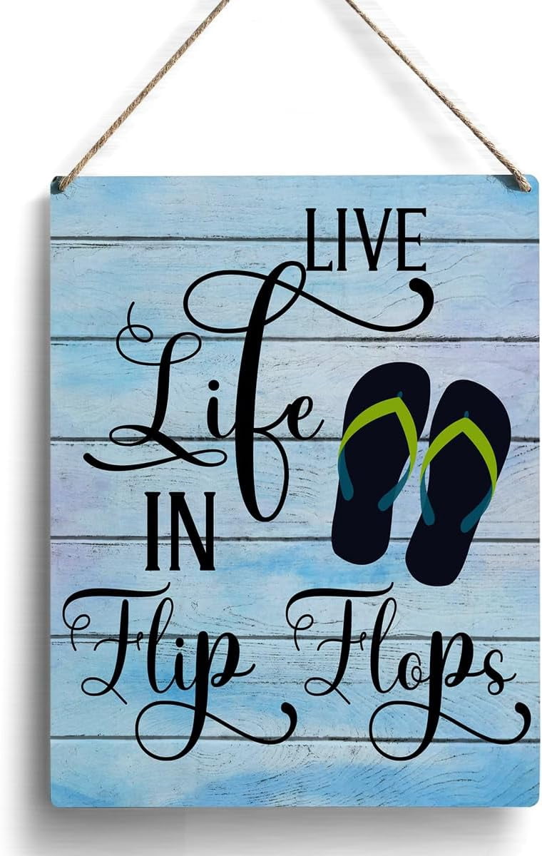 Farmhouse Live Life in Flip Flops Wooden Sign Artwork, Summer Beach ...