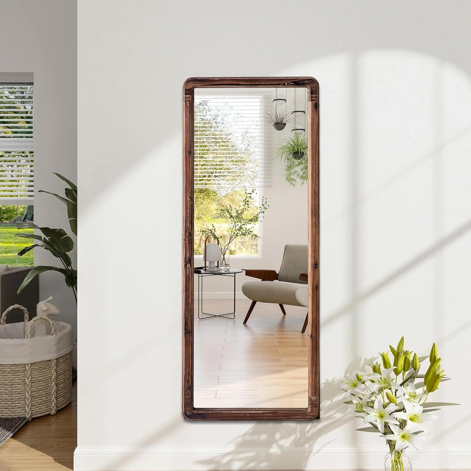 Farmhouse Long Mirrors for Bedroom 16 X 43 Inch, Leaning Rustic Wood ...