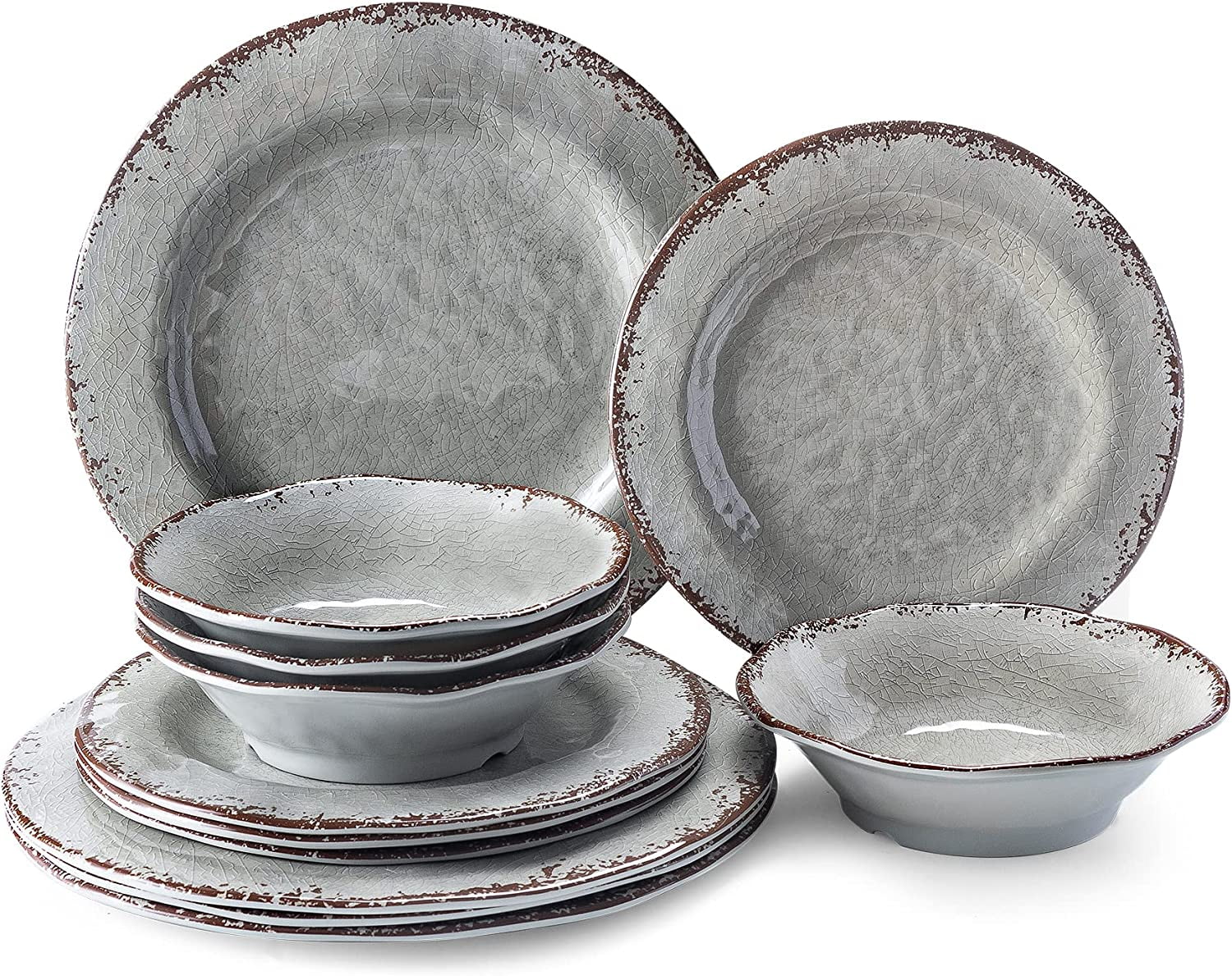 Farmhouse Melamine Dishes Dinnerware Set, 12 Piece Rustic Plates and ...