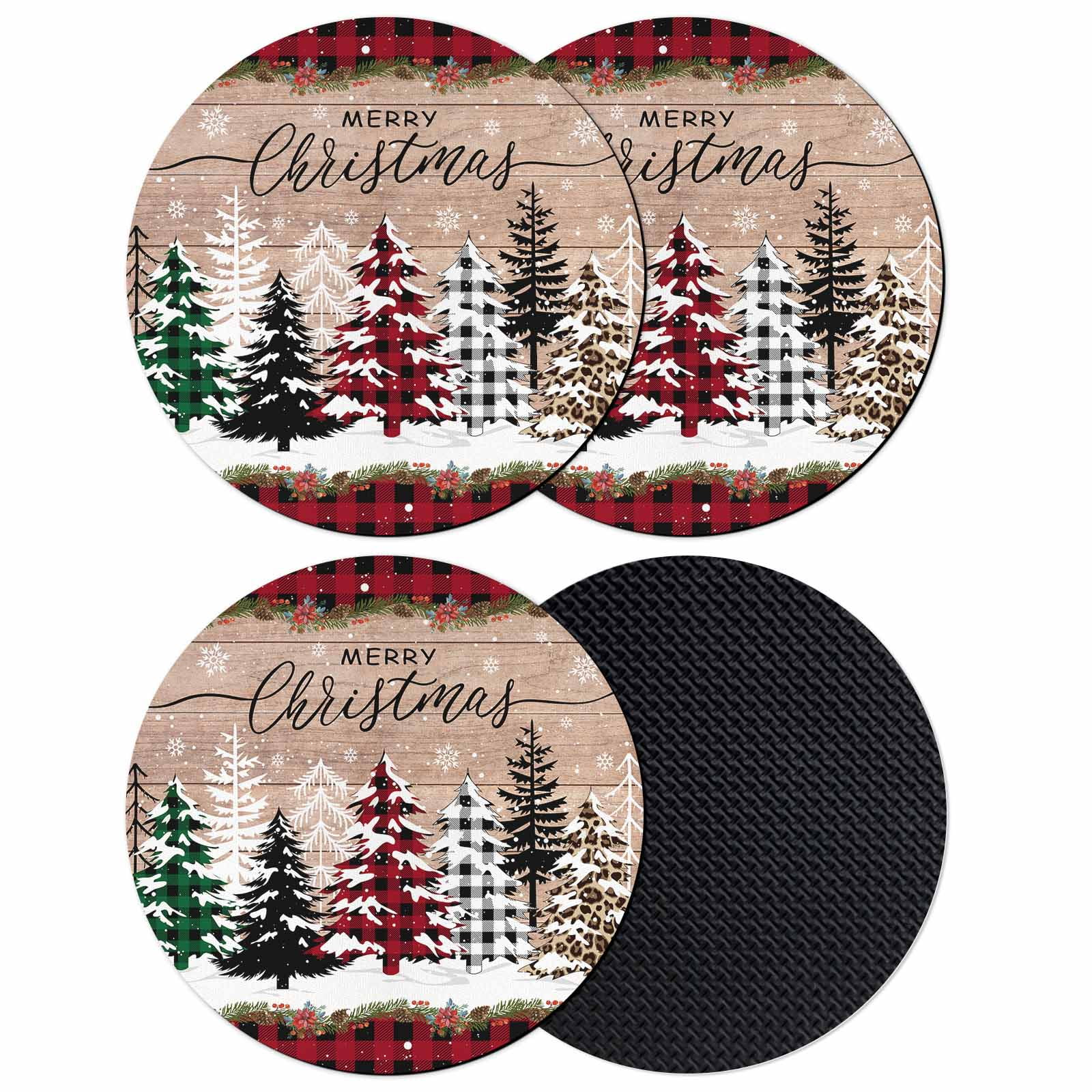 Farmhouse Merry Christmas Coasters for Drinks,Absorbent Non Slip Rubber ...