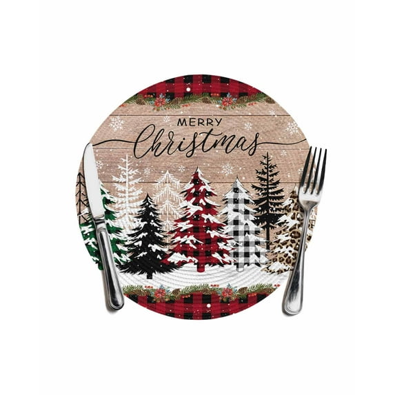 Farmhouse Merry Christmas Round Table Placemats 1 pc, Red Black Buffalo ...