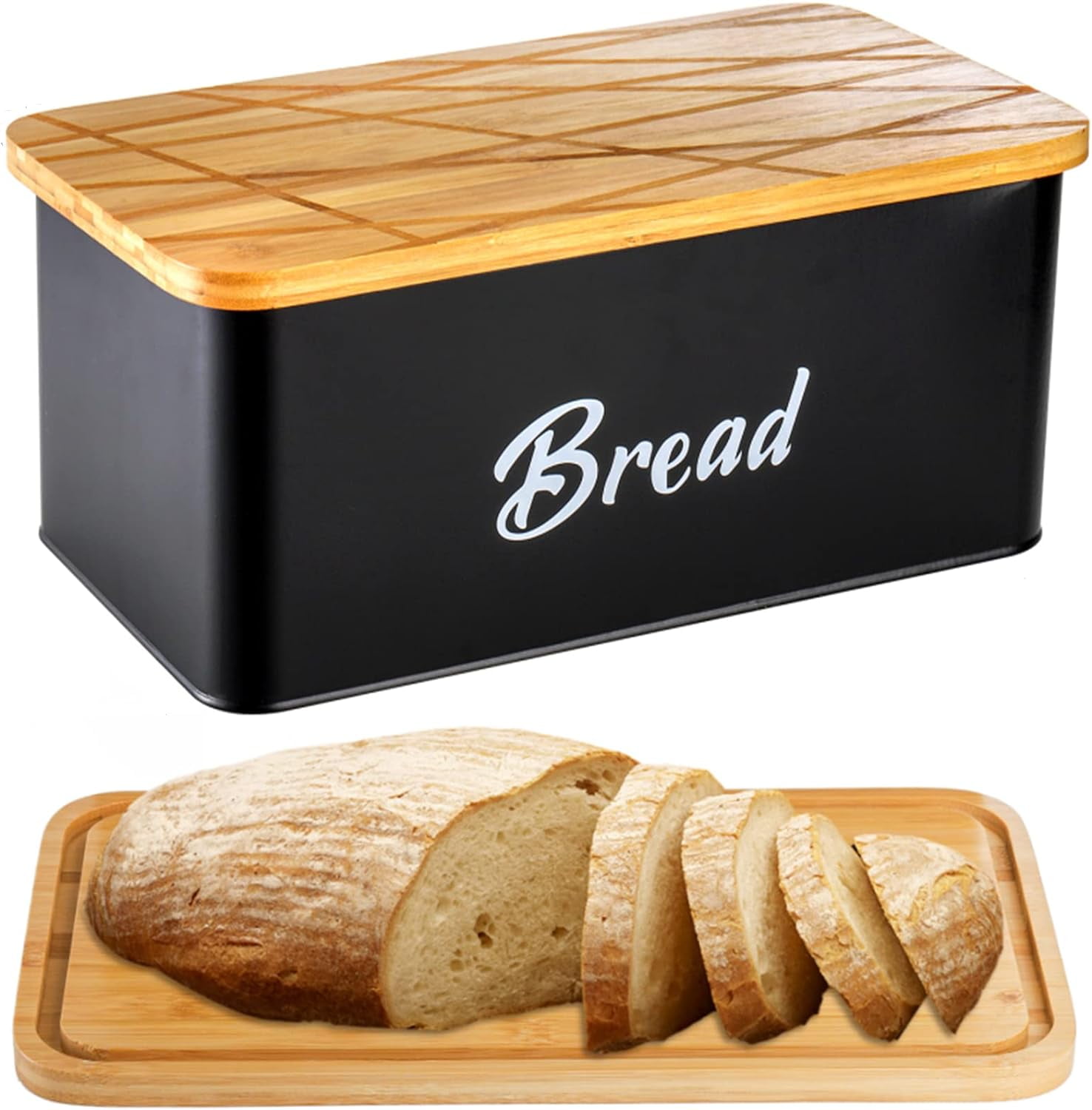 Farmhouse Metal Bread Box, Black Bread Storage Container with Cutting ...