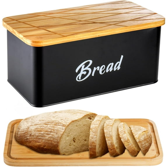 Farmhouse Metal Bread Box, Black Bread Storage Container with Cutting ...