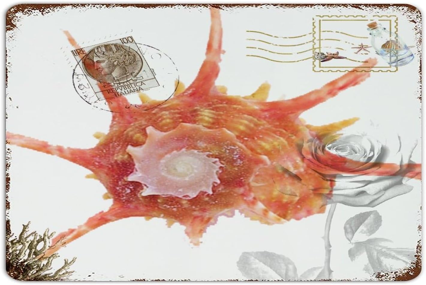 Farmhouse Metal Signs Ocean Beach Nautical Theme Underwater Conch Shell ...