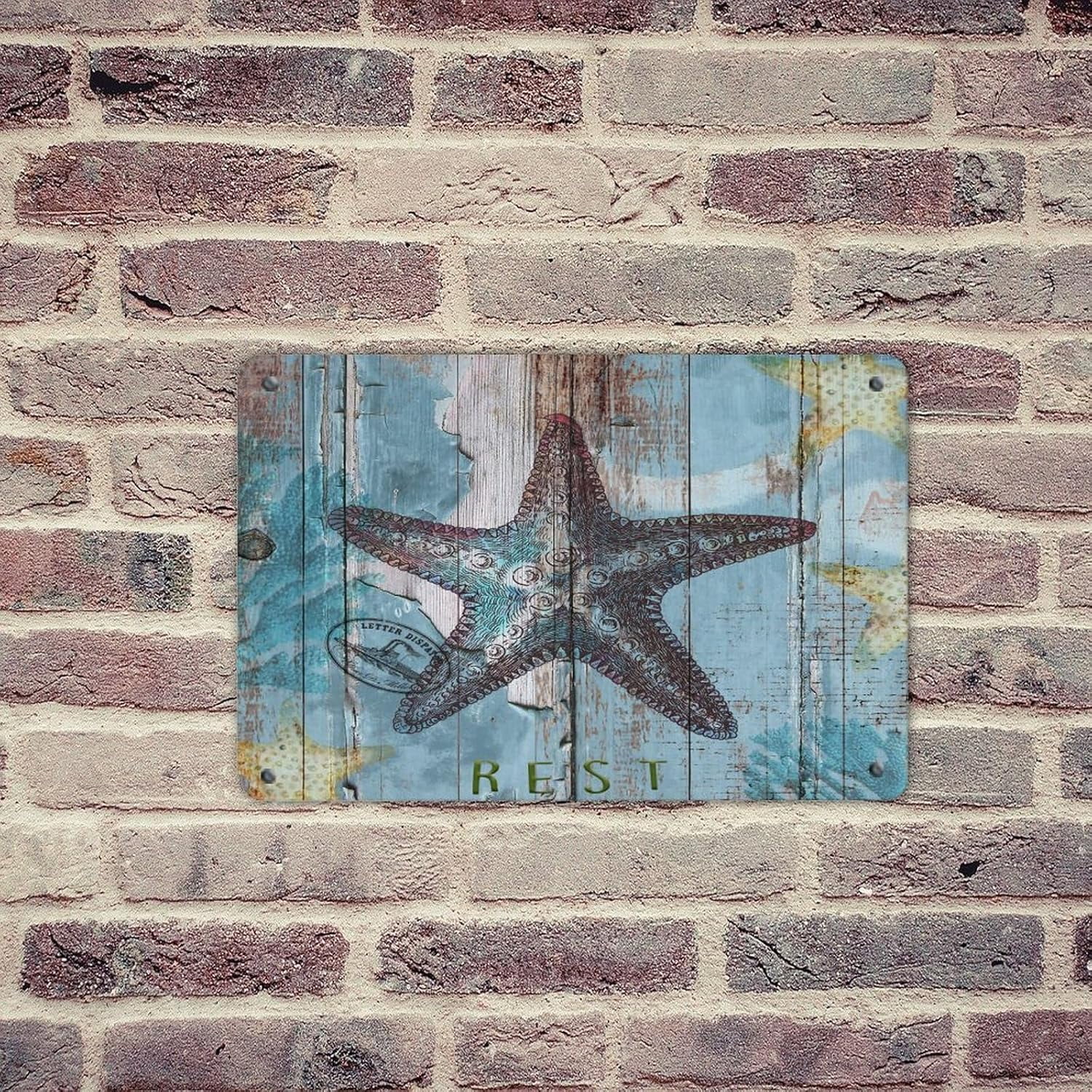 Farmhouse Metal Tin Sign Nautical Beach Ocean Theme Underwater Starfish ...