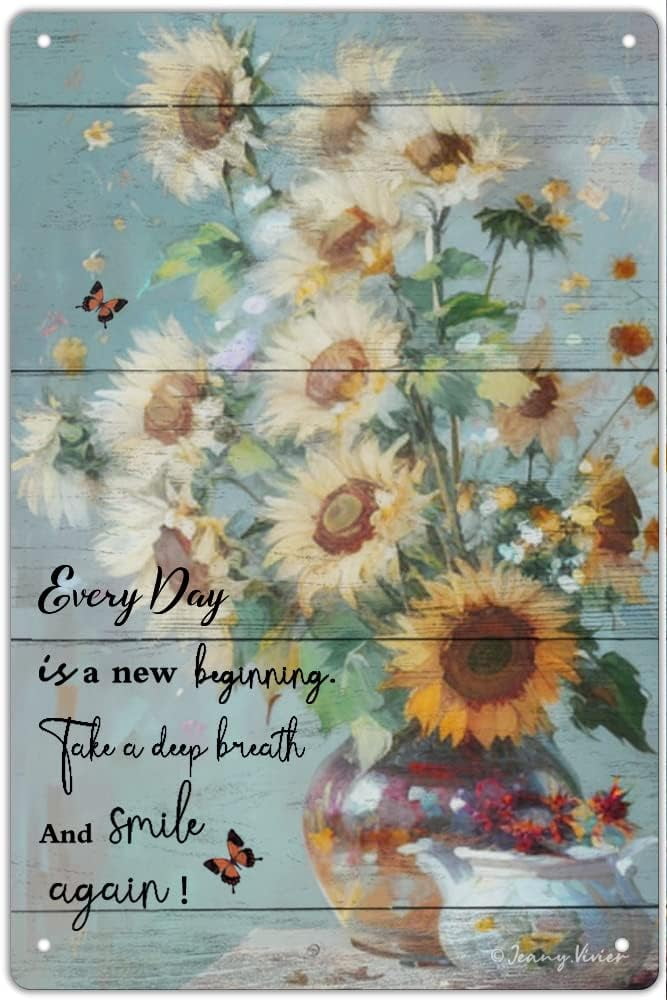 Farmhouse Metal Tin Sign Sunflower Wall Art Rustic Sunflowers ...