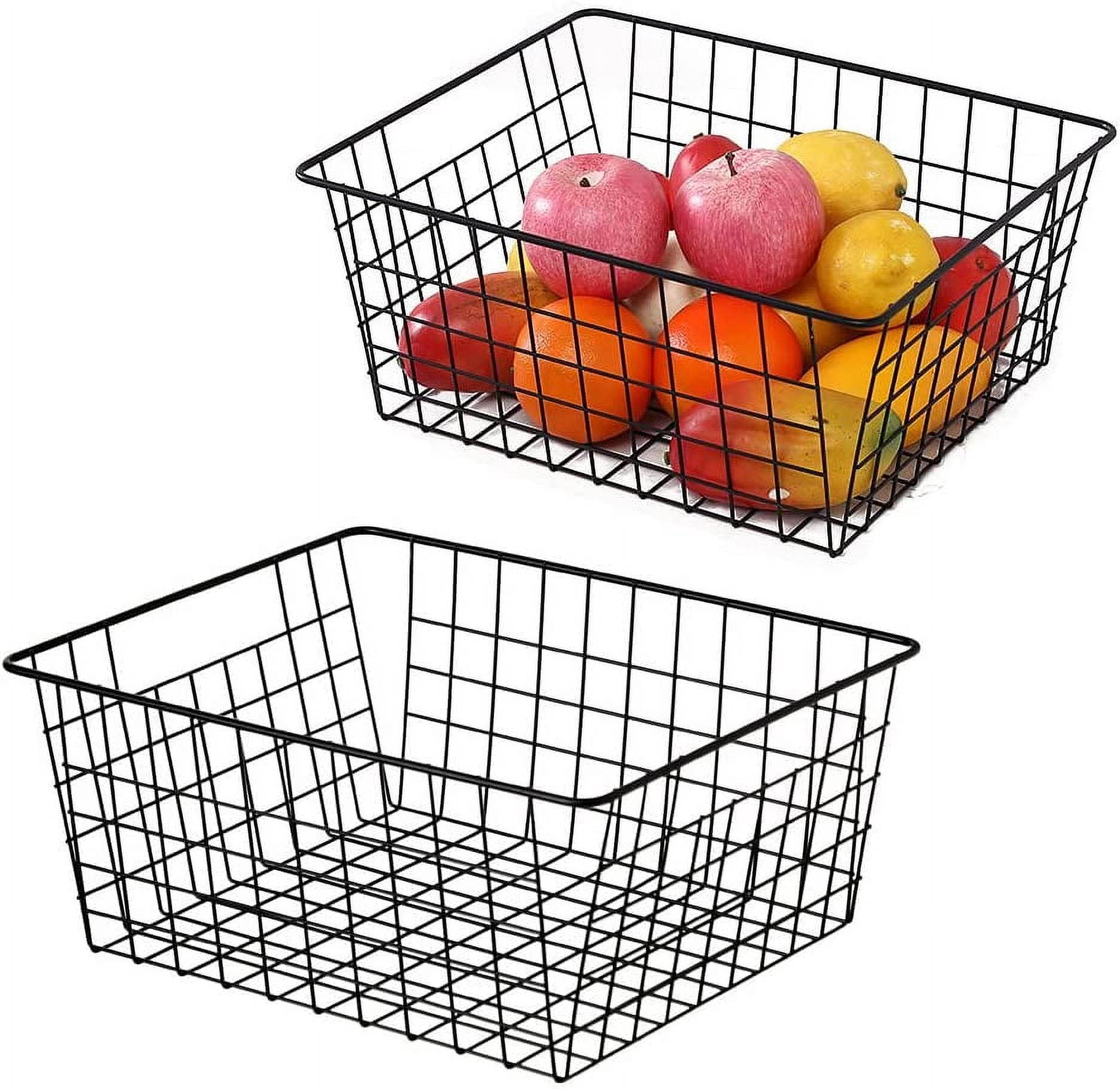 Farmhouse Metal Wire Kitchen Baskets - Black Storage Organizer with ...