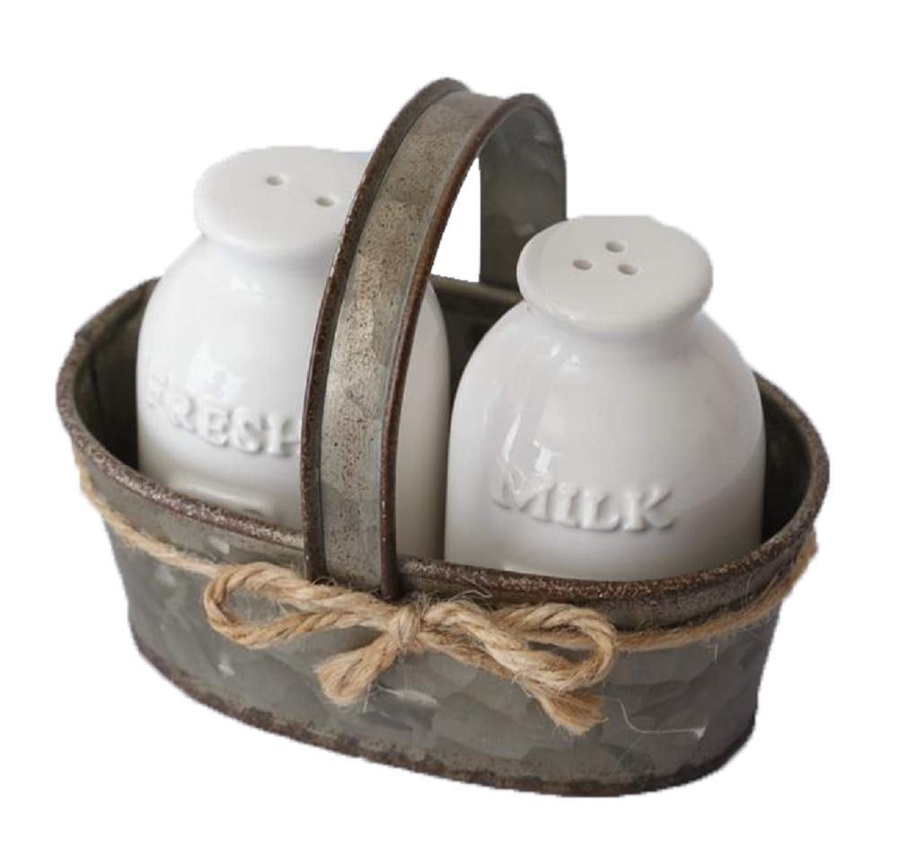 Milk Bottle Salt & Pepper Shaker Set in Galvanized Caddy - Walmart.com