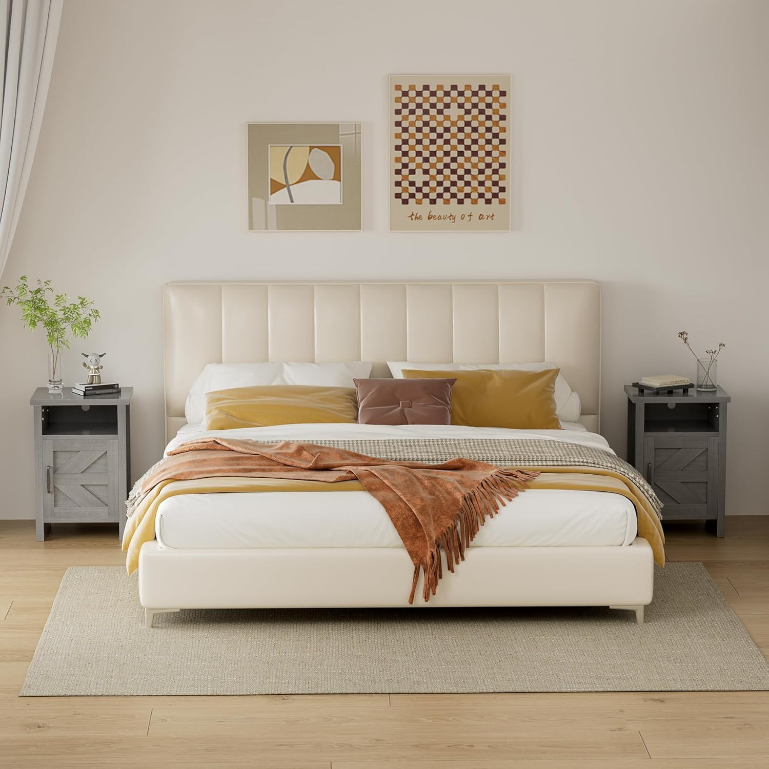 Farmhouse Modern Nightstand with Shelf and Barn Door, Set of 2 for ...