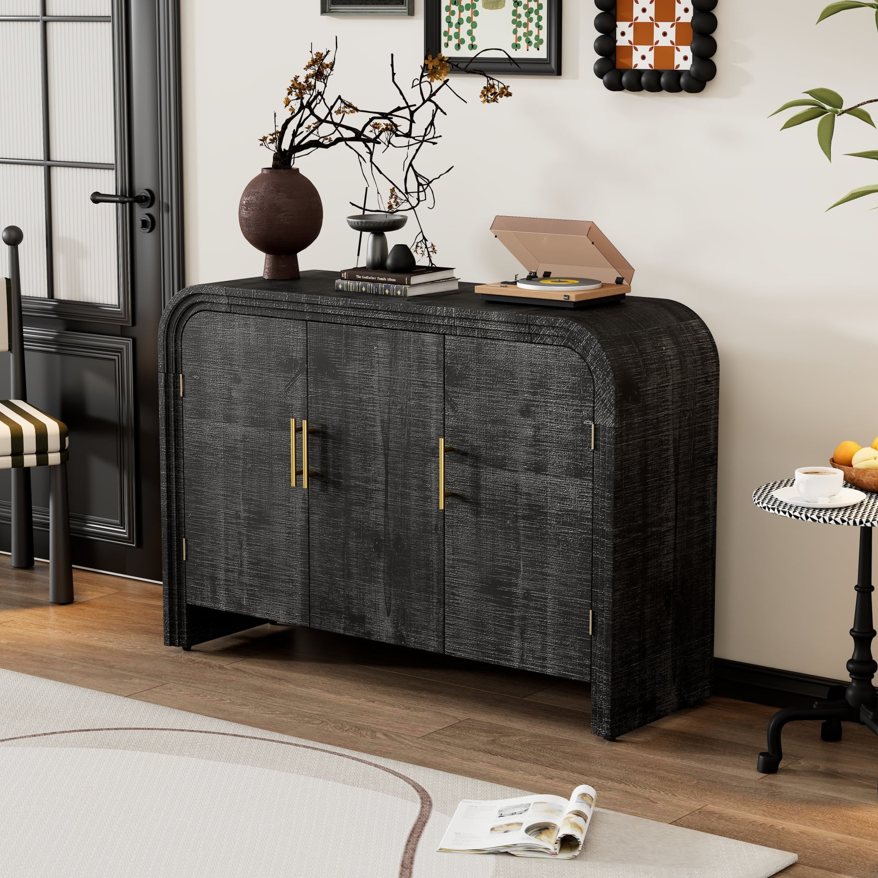 Farmhouse Modern Sideboard Table with Storage, Curved Sideboard with ...