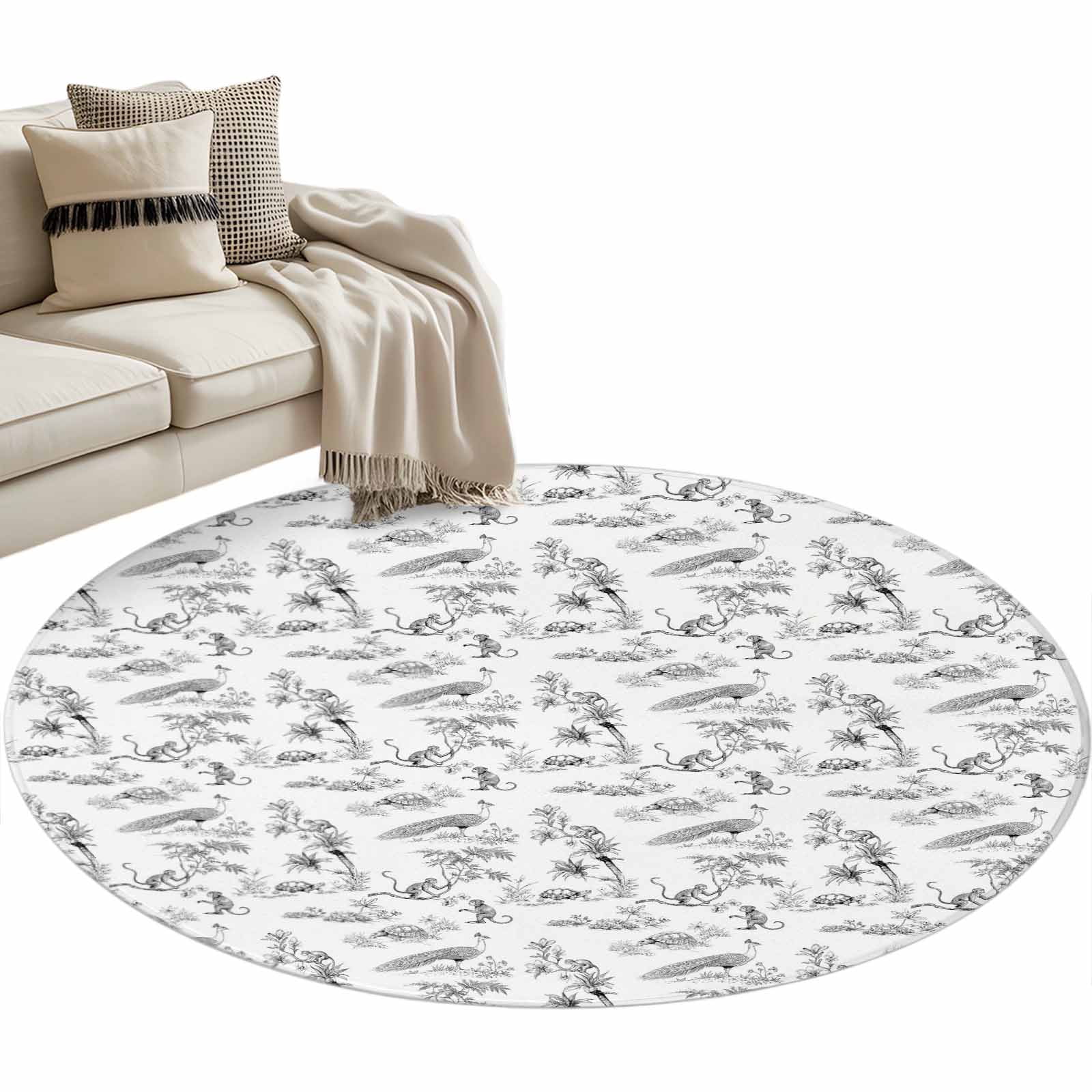 Farmhouse Monkey Round Rug 3ft Washable Circle Entryway Rugs Non Slip ...