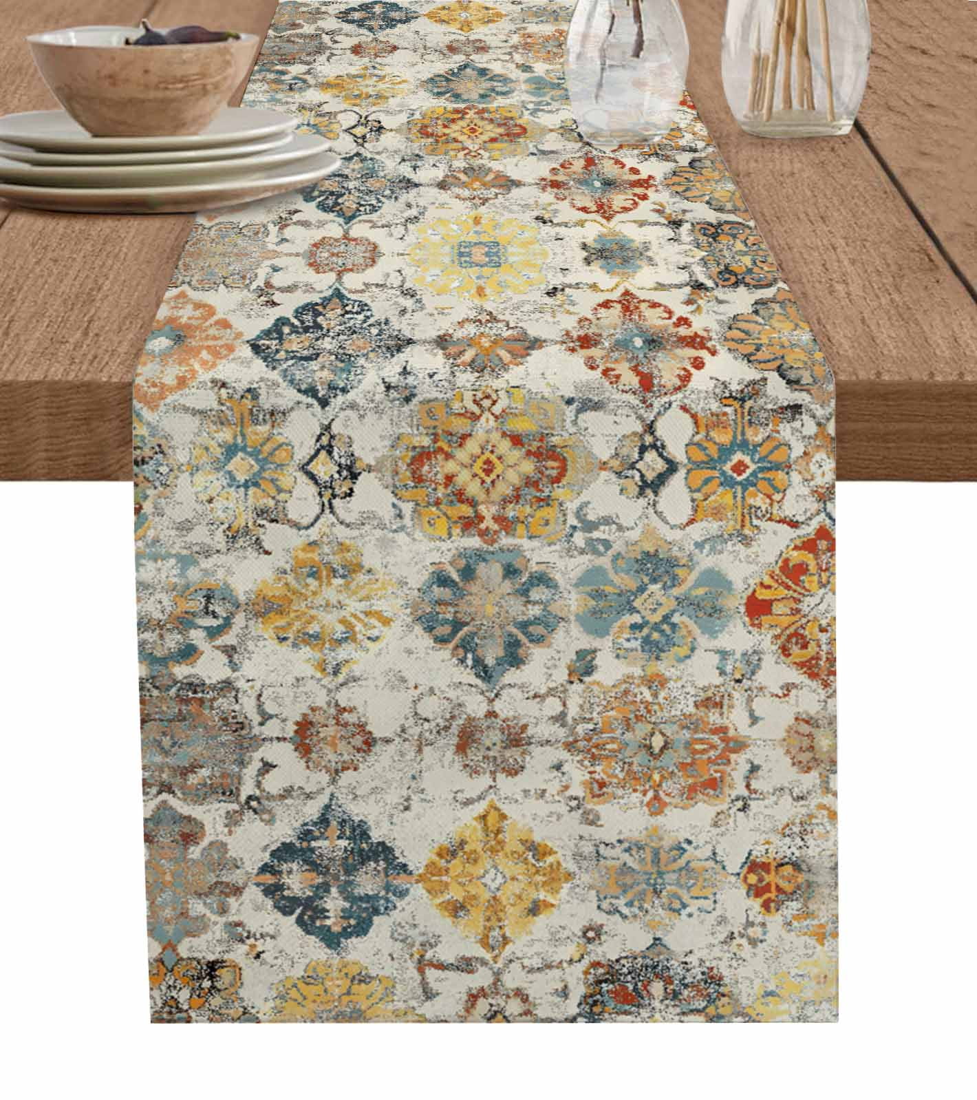 Farmhouse Morocco Table Runner Cotton Linen 60 Inch Holiday Dresser ...