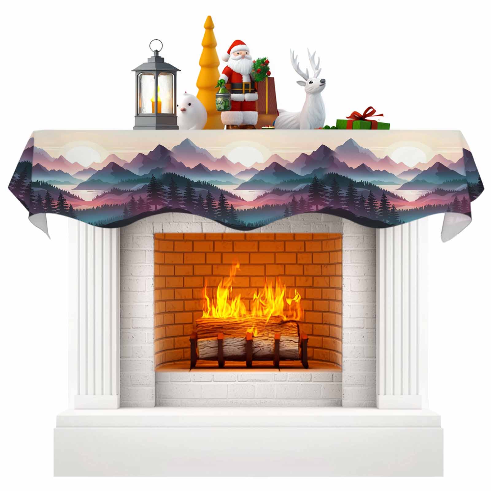 Farmhouse Mountain Fireplace Mantel Scarf Table Runner, Country Cabin ...