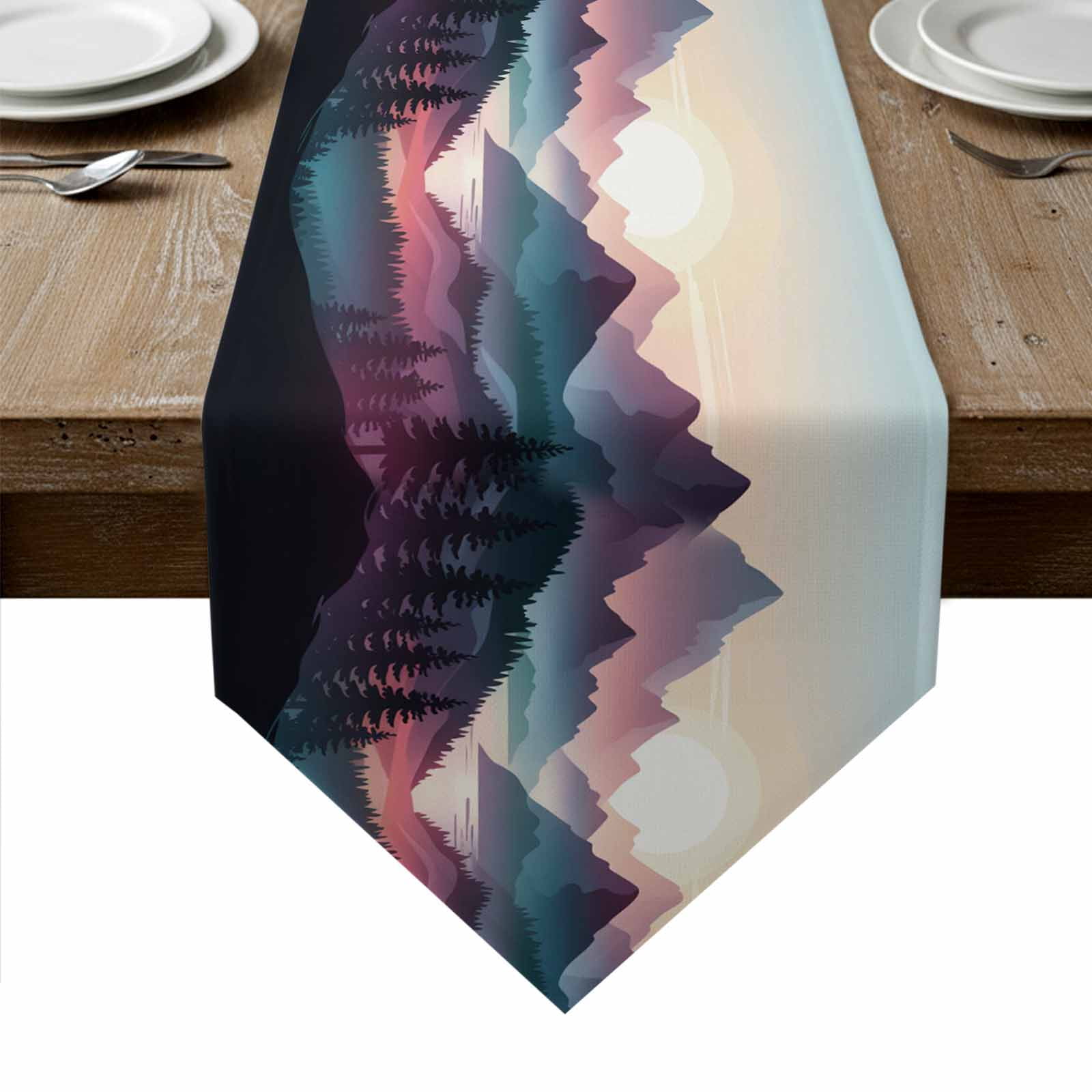 Farmhouse Mountain Table Runner Linen Burlap Table Runner 120 Inches ...