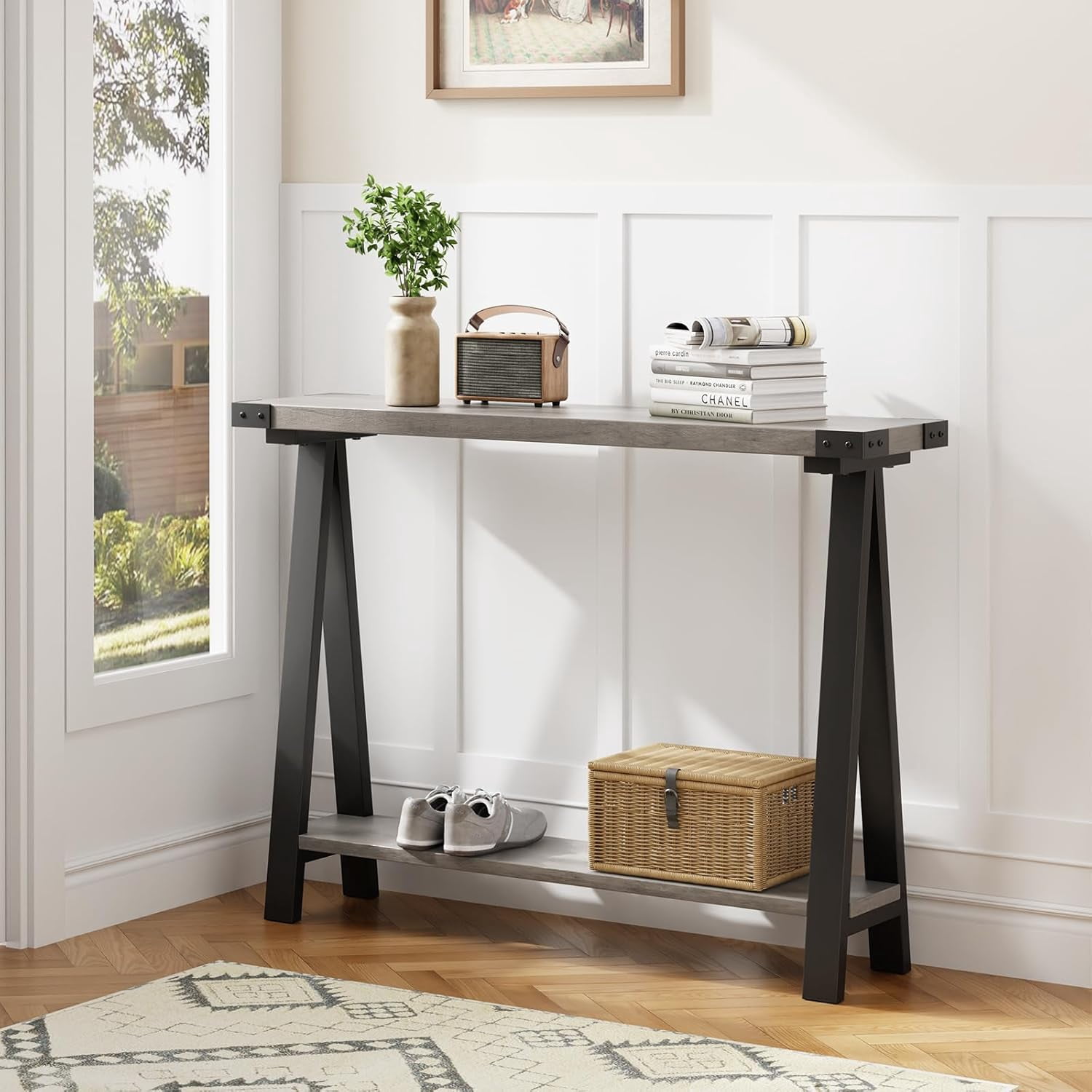 Farmhouse Narrow Entryway Table, 43.3" Console Table with Storage, 2 ...