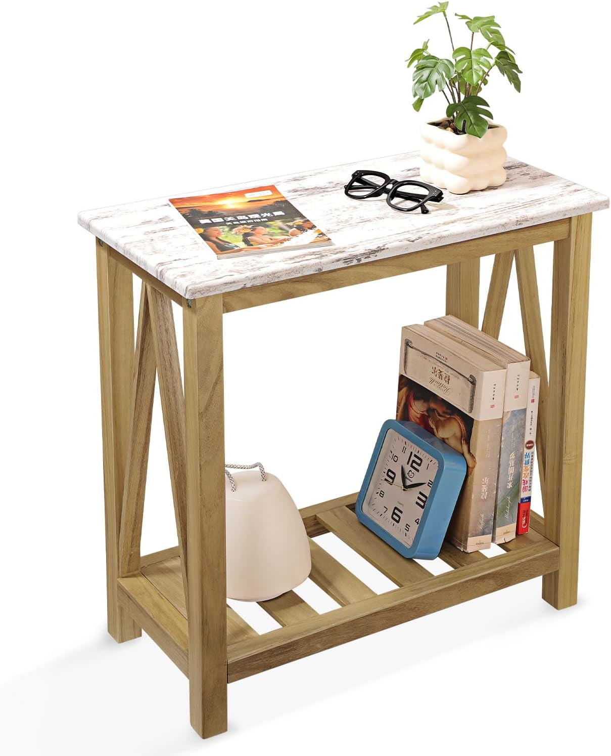 Farmhouse Narrow Tables for Small Spaces End Side Table with Storage ...
