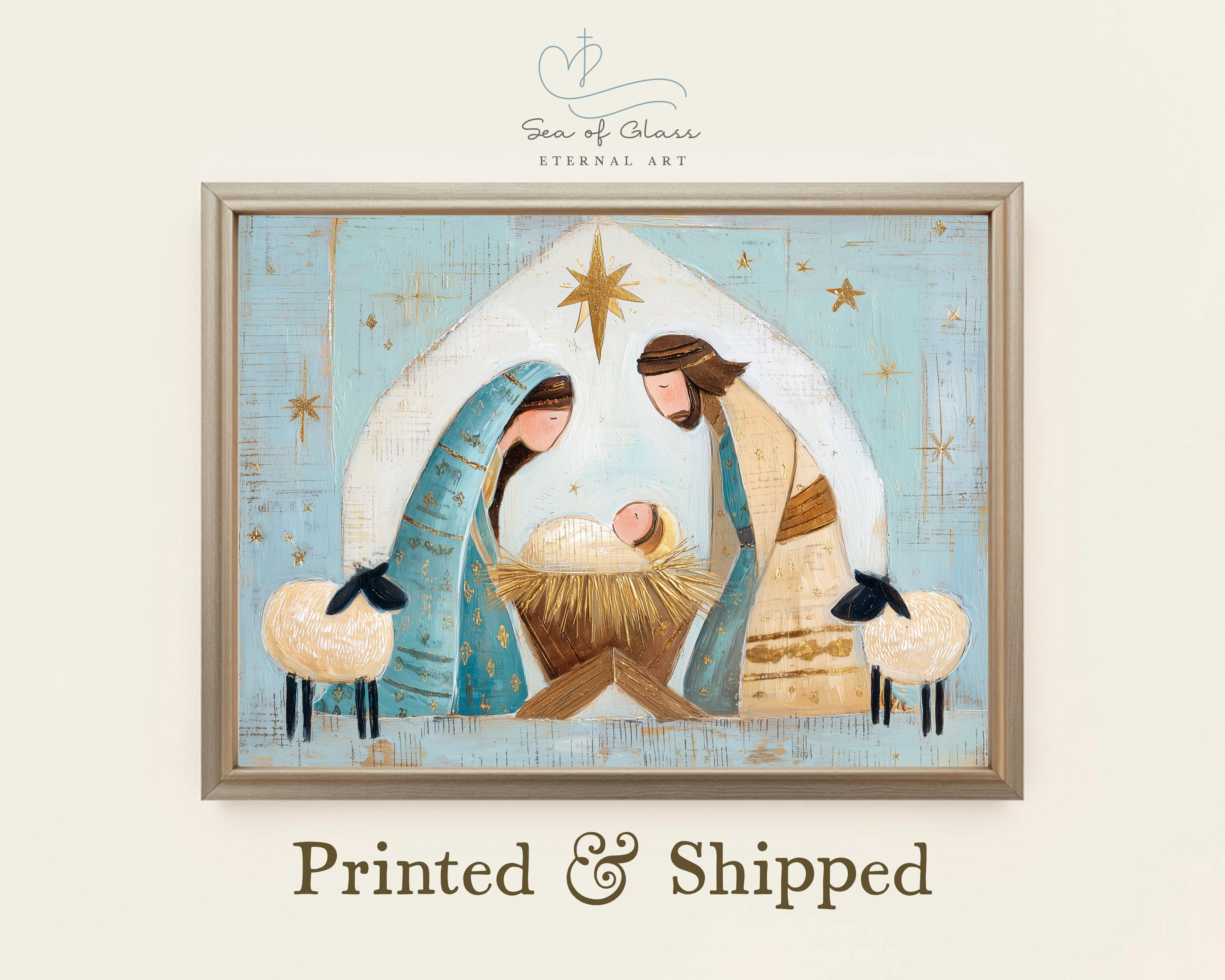 Farmhouse Nativity Scene Art Print Poster, Rustic Home Decor ...