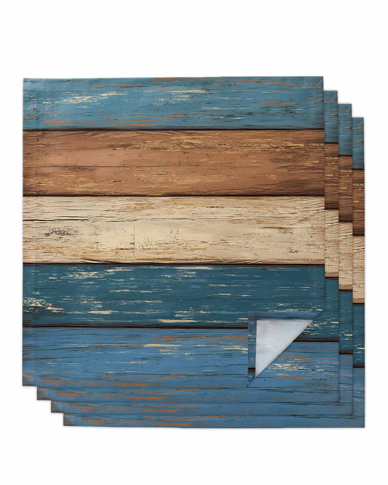 Farmhouse Navy Blue Brown Cloth Napkins Set of 4 Reusable Dinner ...